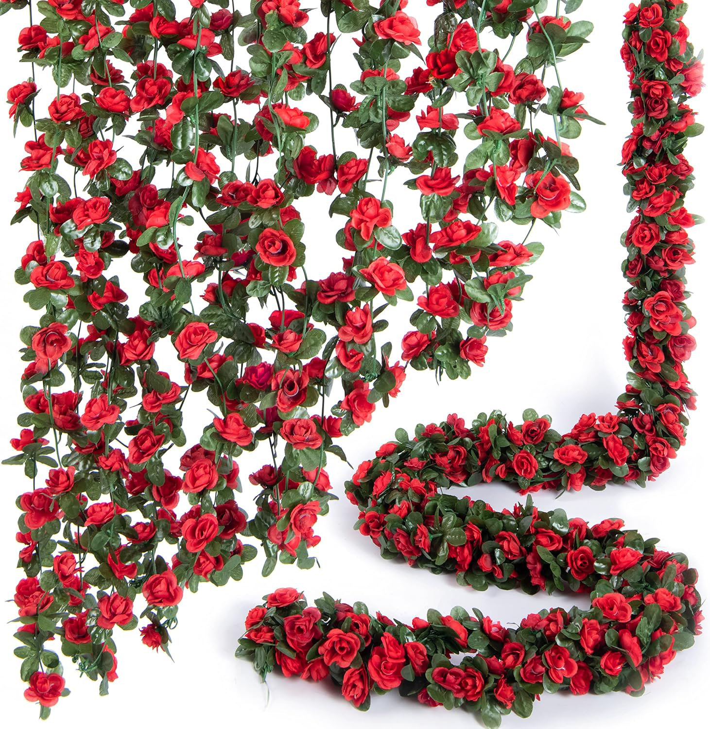 Primrue 8 Pcs Flower Garland, Artificial Rose Vine Flowers With Green ...