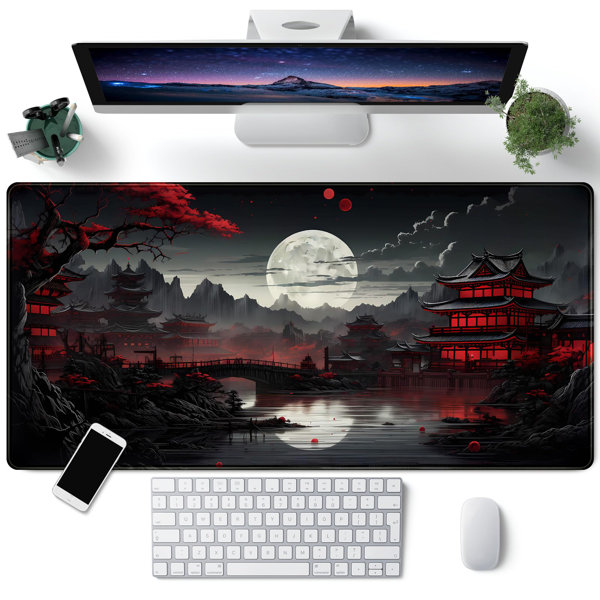 Red Barrel Studio® Desk Mat Riverside Full Moon Desk Pad Black Red ...