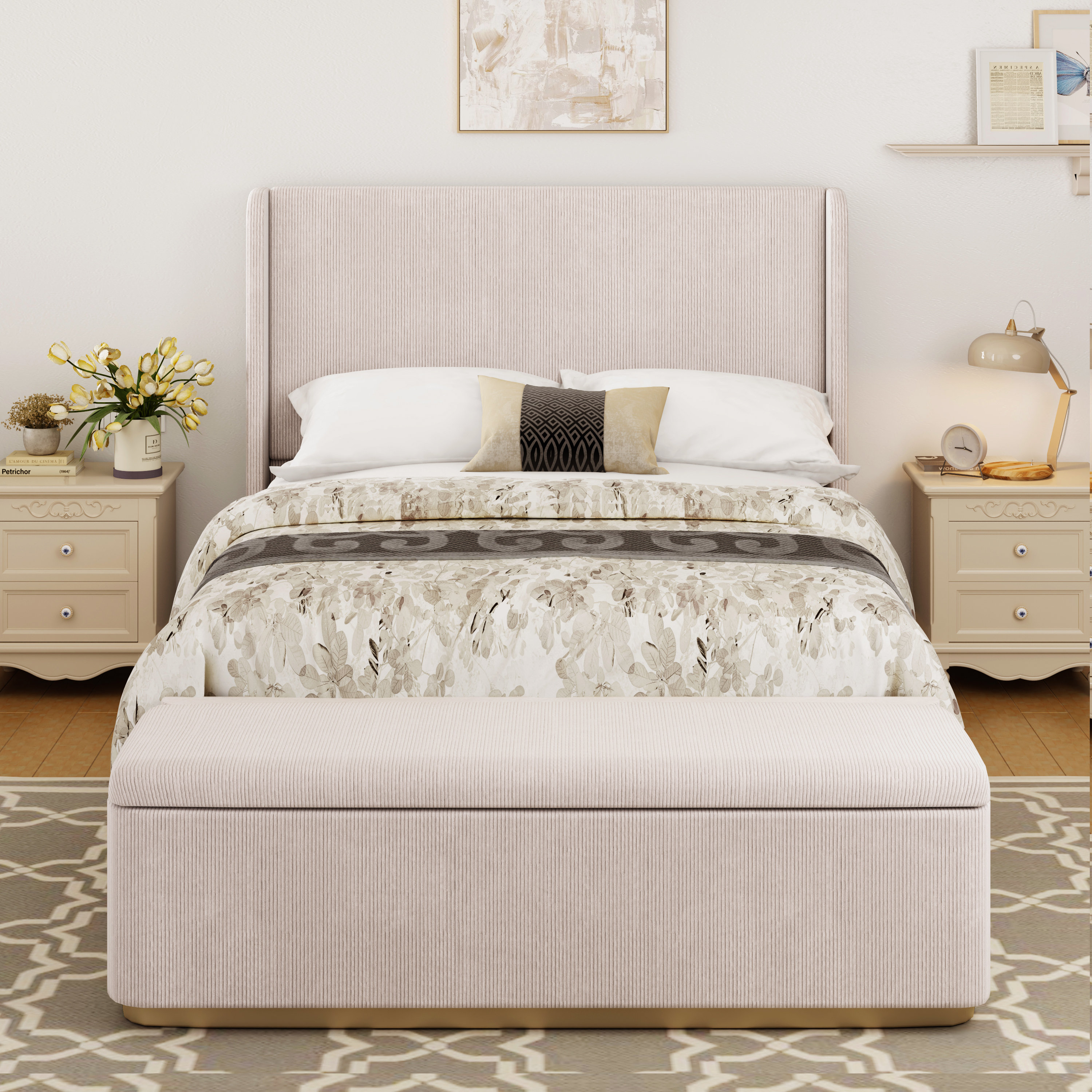 Everly Quinn Size Corduroy Upholstered Bed Frame With 130L Storage ...