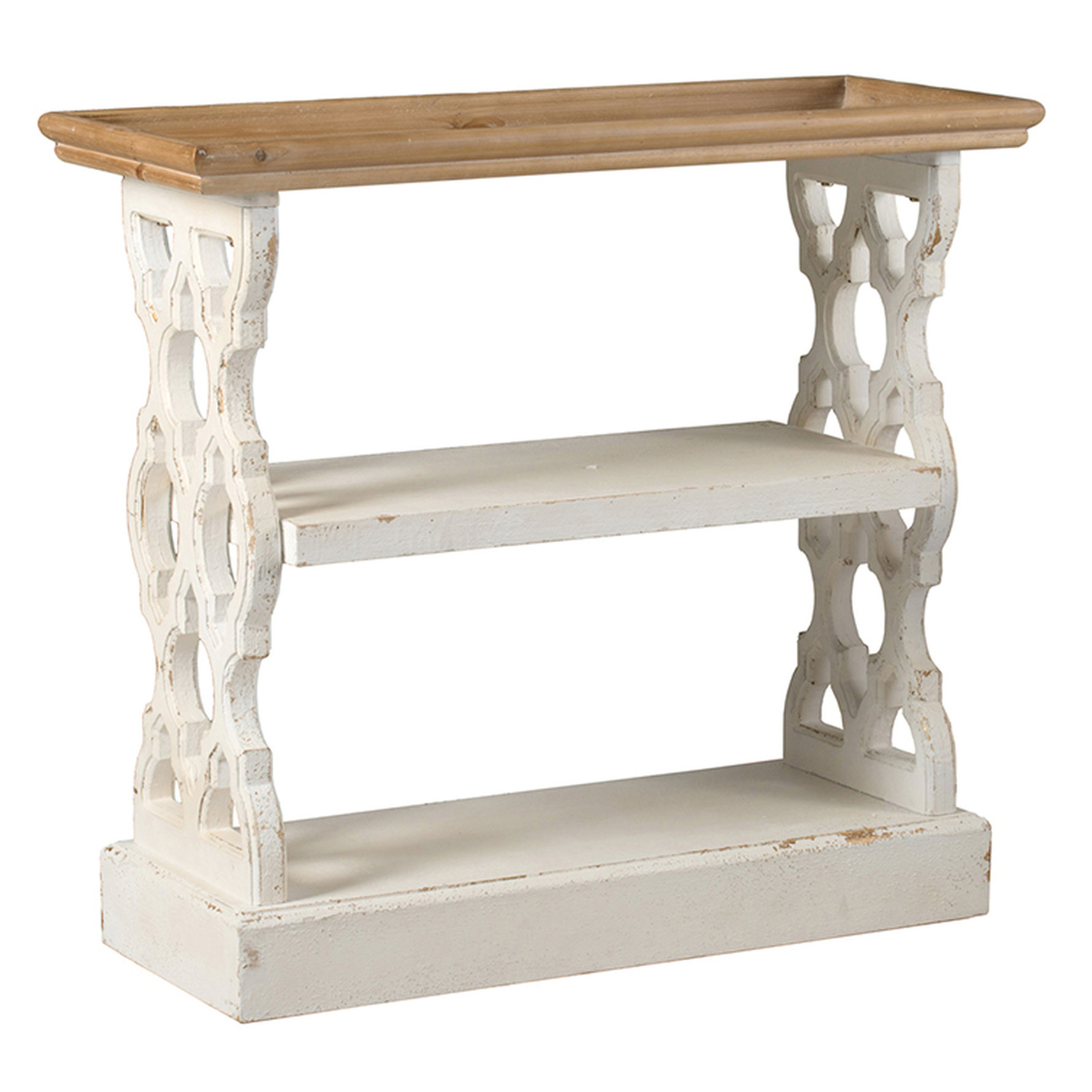 Ophelia & Co. Distressed White And Natural Wood Shelf Tray Console ...