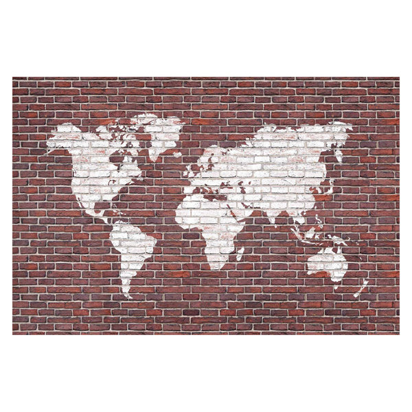 East Urban Home Strukturierte Tapete Brick World Map 2,25 m x 336 cm ...