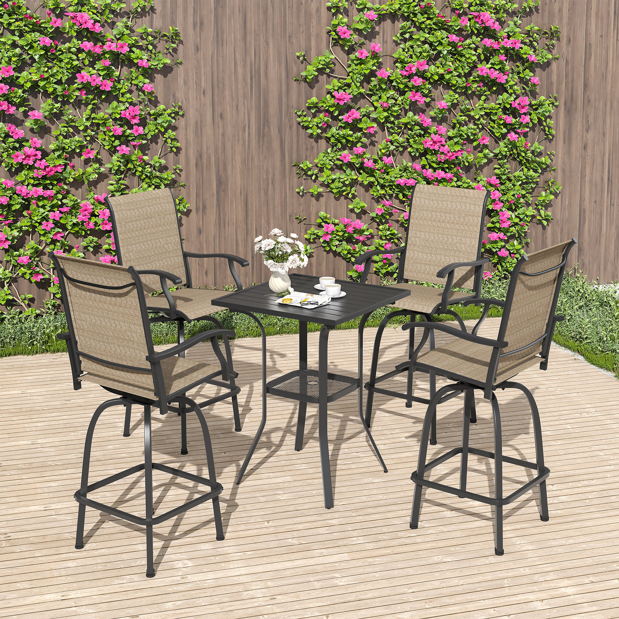 Lark Manor™ 4-Person Square Bar Height Dining Set with 4 Textilene ...