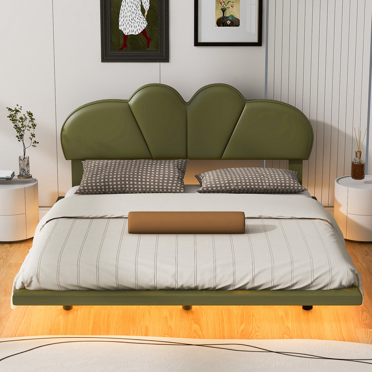 Ivy Bronx Full Size Platform Bed with PU Leather Headboard and Underbed ...