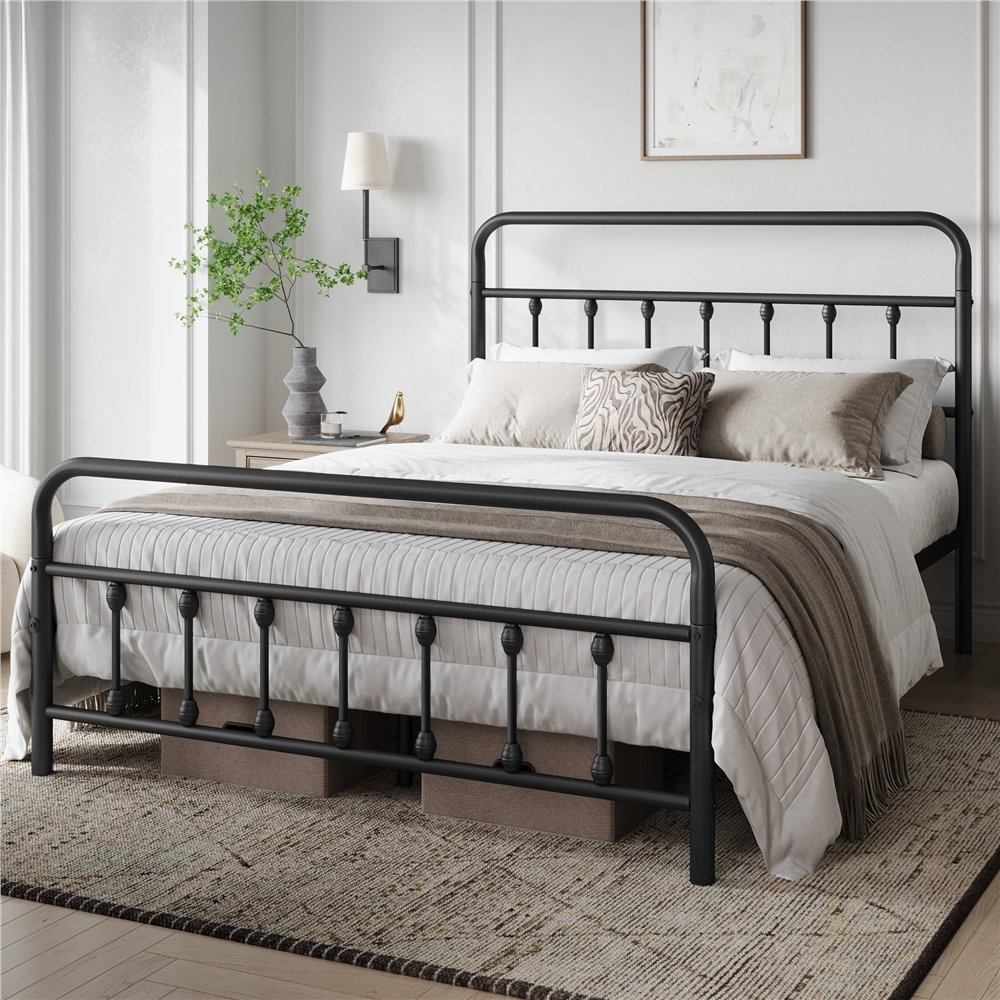 August Grove® Classic Iron Platform Bed with High Headboard and ...