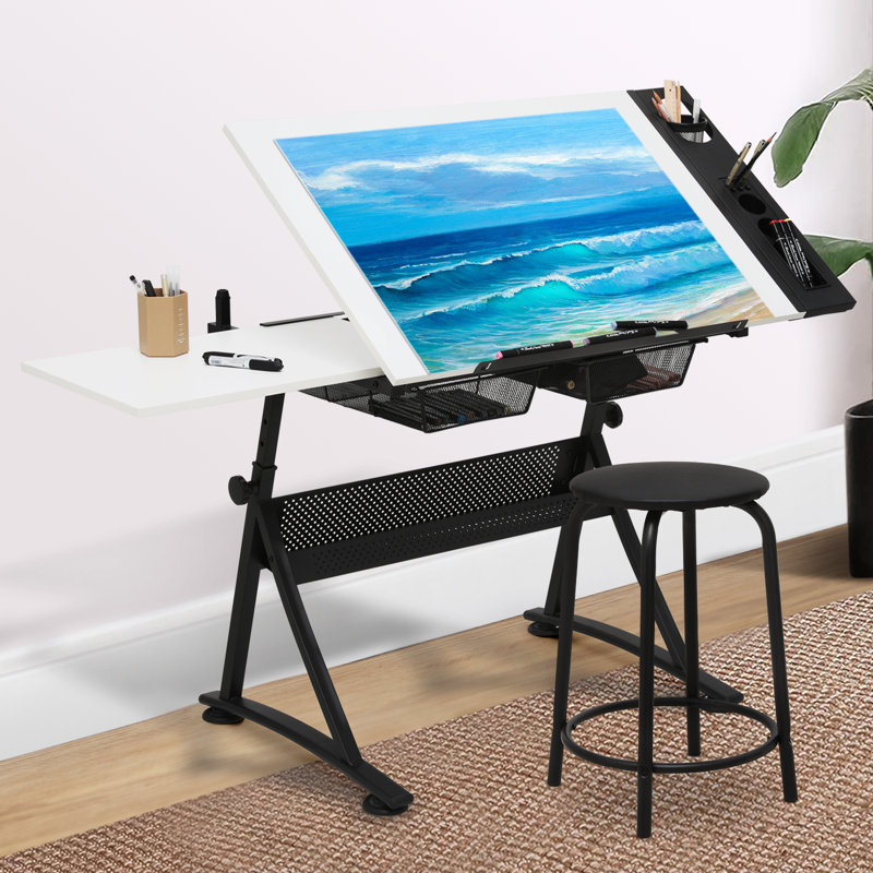 Bring Home Furniture Draft Desk Drawing Table with Stool Set, Height ...