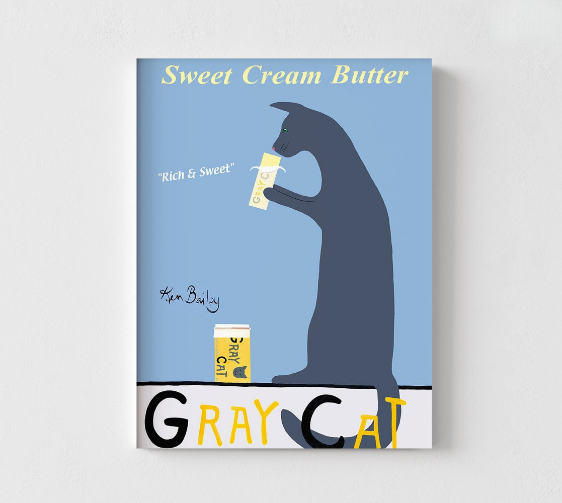 WeFrameArt Gray Cat By Ken Bailey, Bakery Wall Art, Baker Kitchen Decor ...