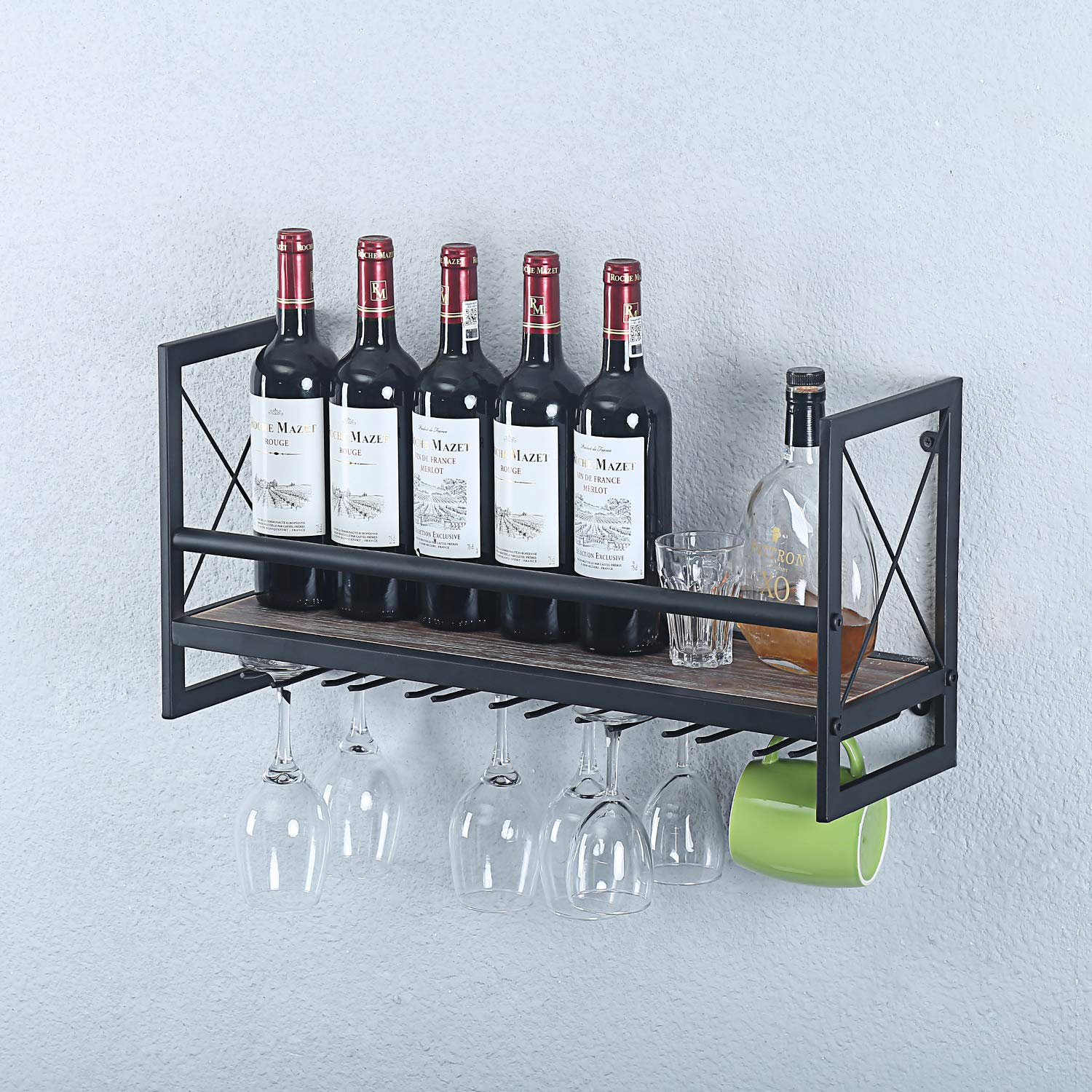 JETEHO Industrial Wine Racks Wall Mounted With Stemware Racks, With 7 ...