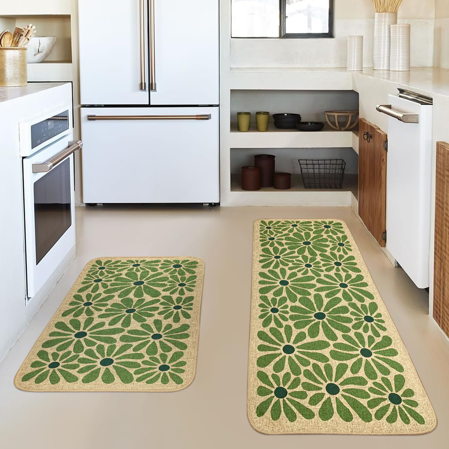 Red Barrel Studio® Green Kitchen Mat Set of 2, Non-Slip Washable Rubber ...