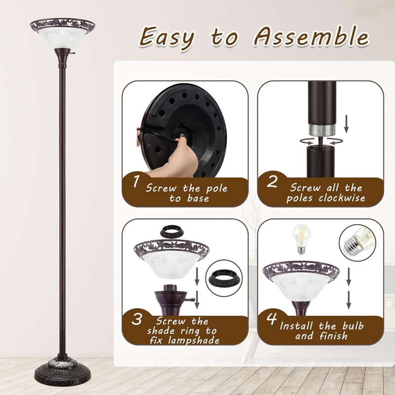 Alcott Hill® 70" Victorian Style Floor Lamp With Etched Glass Shade ...