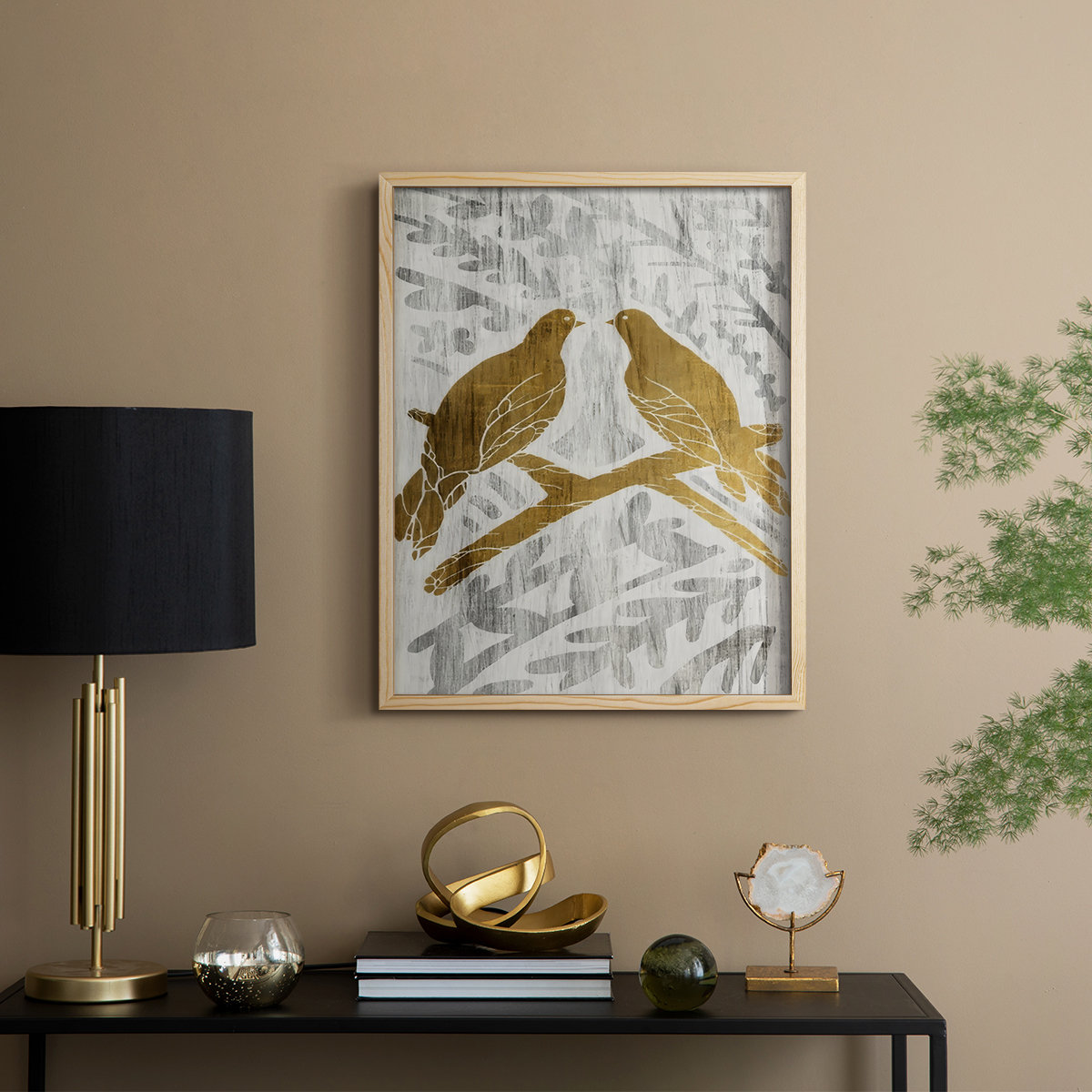 Ophelia & Co. Two Turtle Doves - Gold Leaf Holiday Framed Print - Solid ...