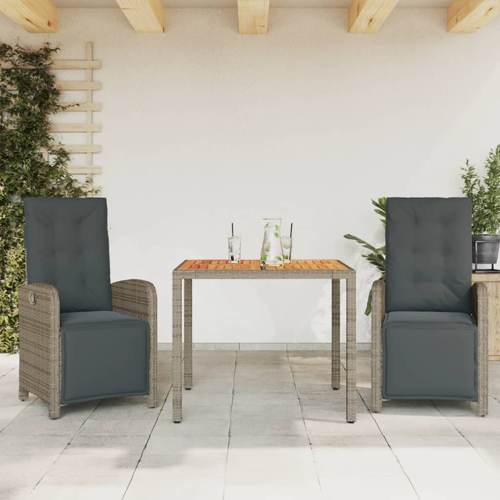 Red Barrel Studio® 3 Piece Bistro Set With Cushions Gray Poly Rattan ...