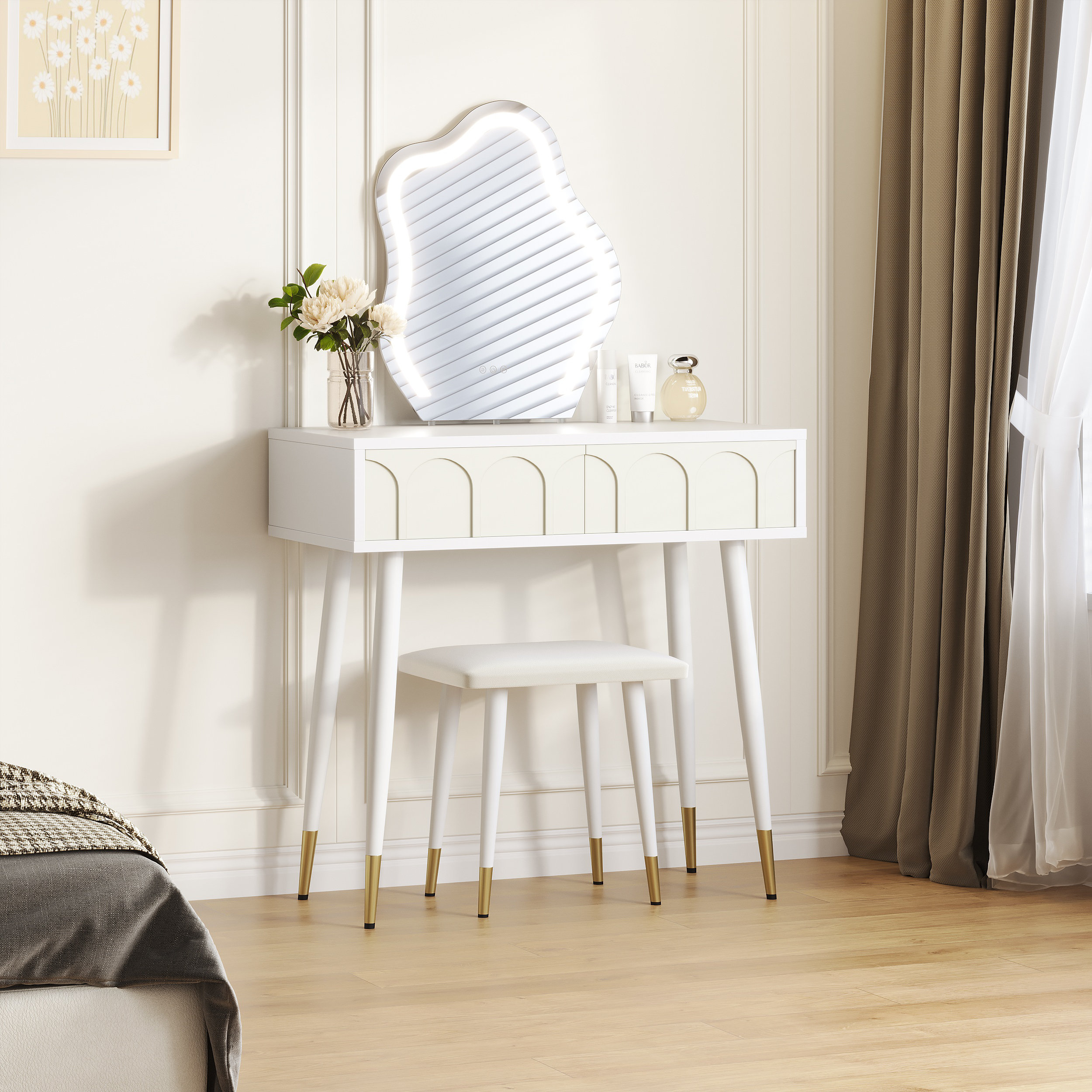 Mercer41 Small Makeup Vanity Set with Stool 3 Modes Adjustable ...