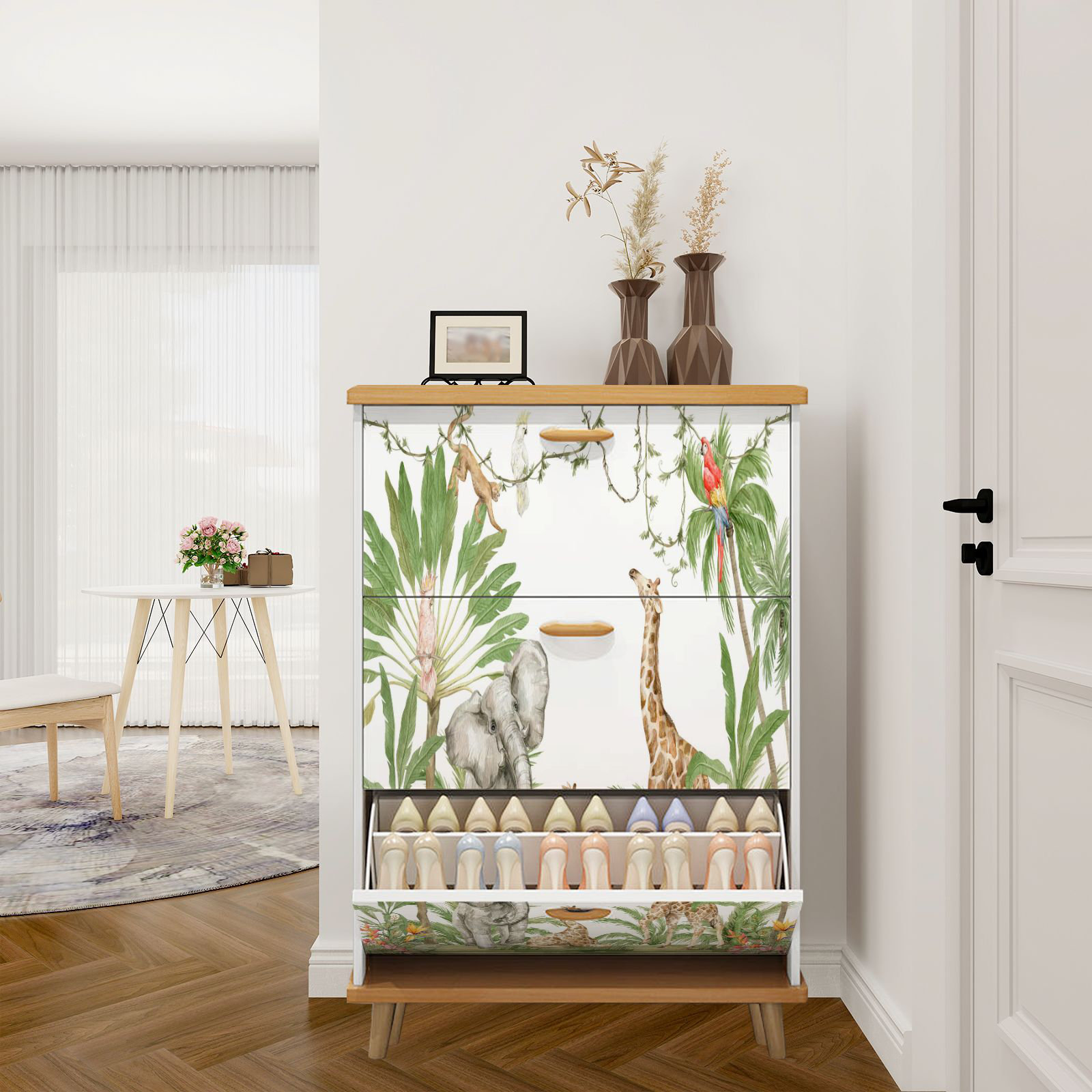 East Urban Home Shoe Storage Cabinet with 3 Flip Drawers for Watercolor ...