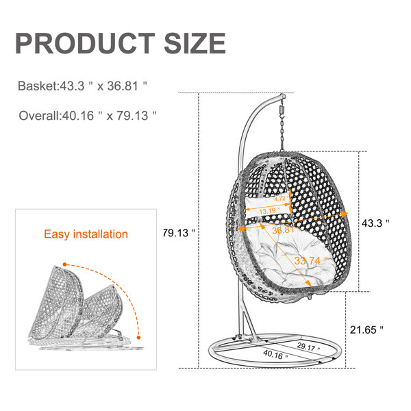 Dakota Fields Charlie-Jade Single Person Wicker Porch Swing with Stand ...