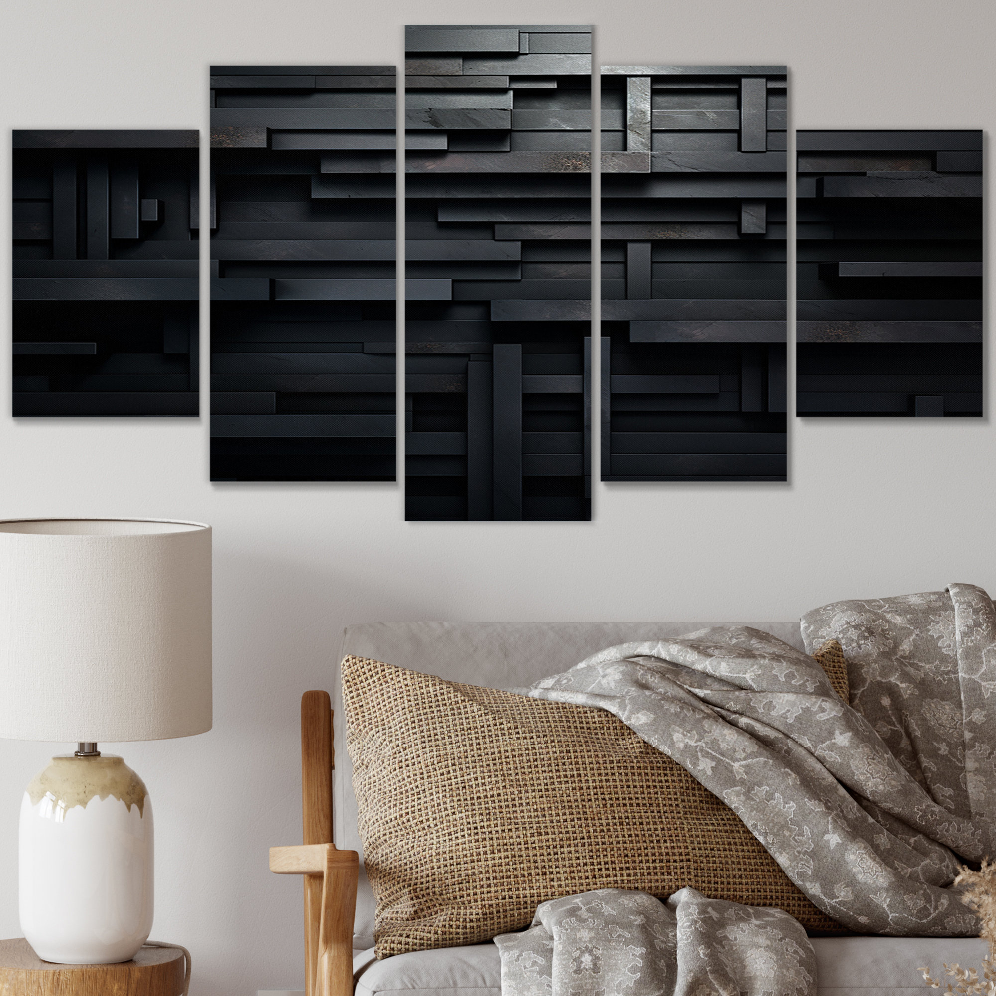 Ivy Bronx 3D Black Brick Cube Dimensions V - Modern Geometric Wall ...