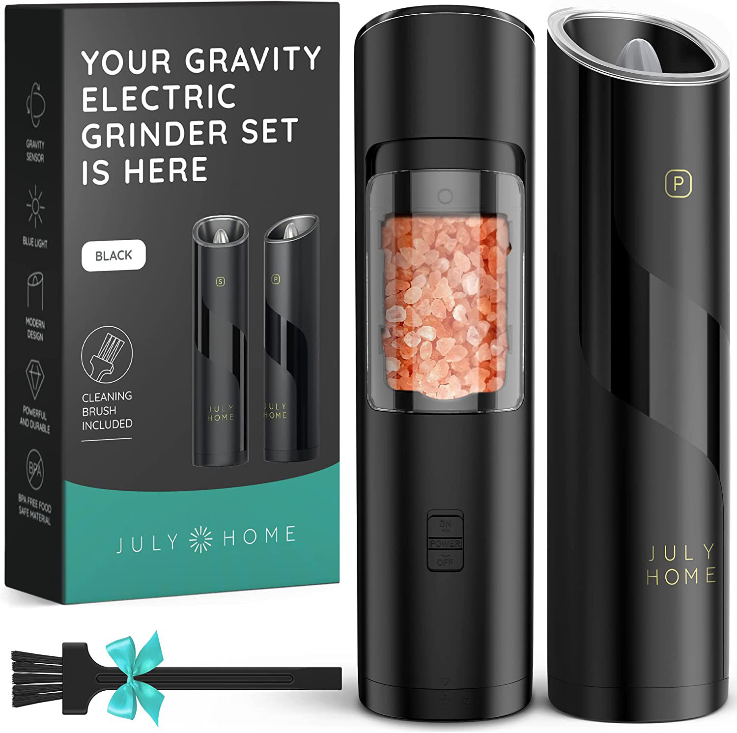 JH July Home Gravity Electric Salt And Pepper Grinder Set - Battery Operated, Adjustable ...