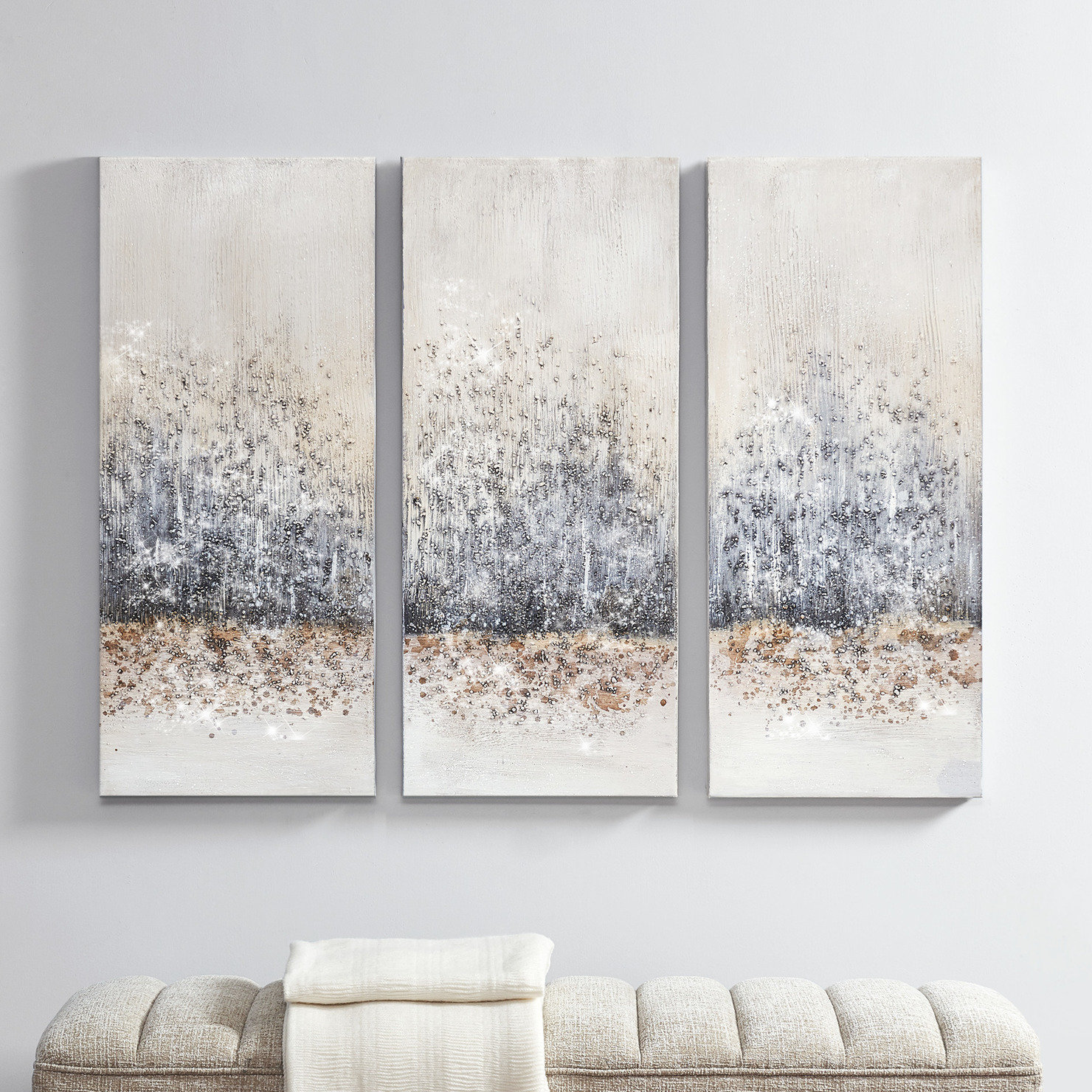 Rosdorf Park Twilight Mystere Hand Embellished 3-Piece Canvas Wall Art ...
