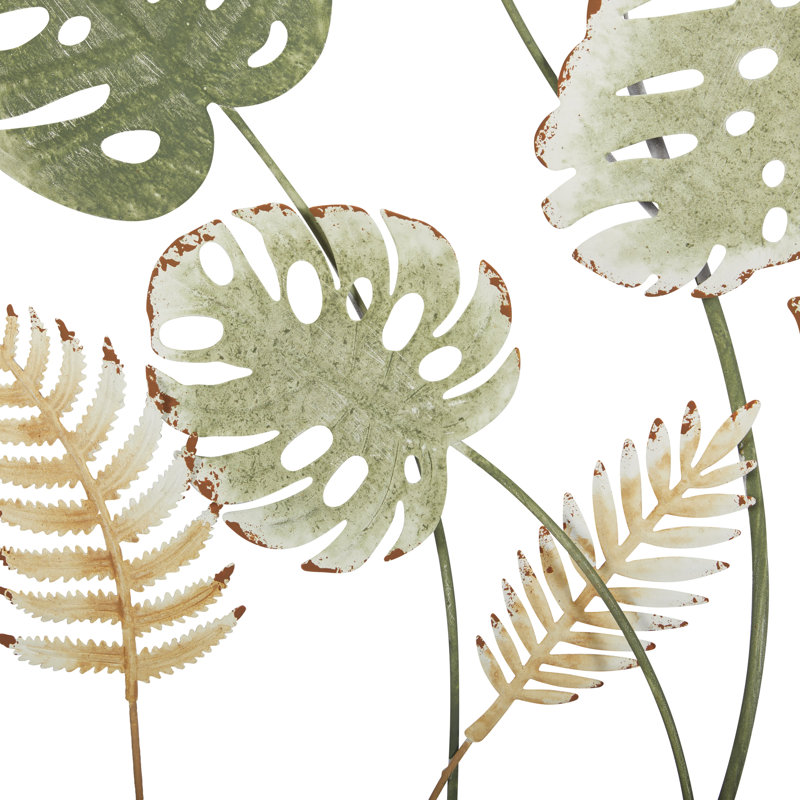 Bay Isle Home™ Metal Tall Cut-Out Leaf Green Wall Decor with Intricate ...