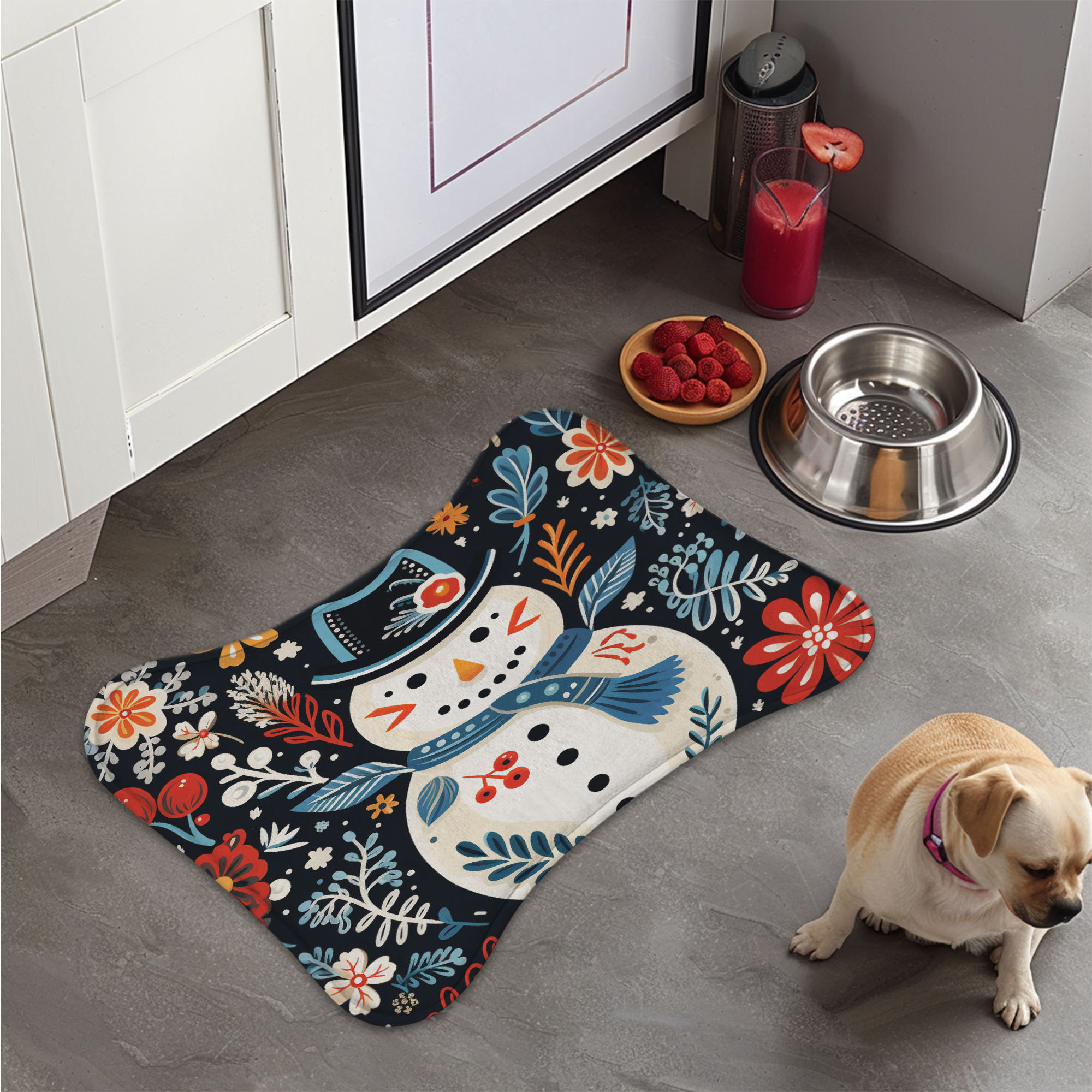 MentionedYou Scandi Snowmen Art - 1 Piece Bone Shape Feeding Mat ...