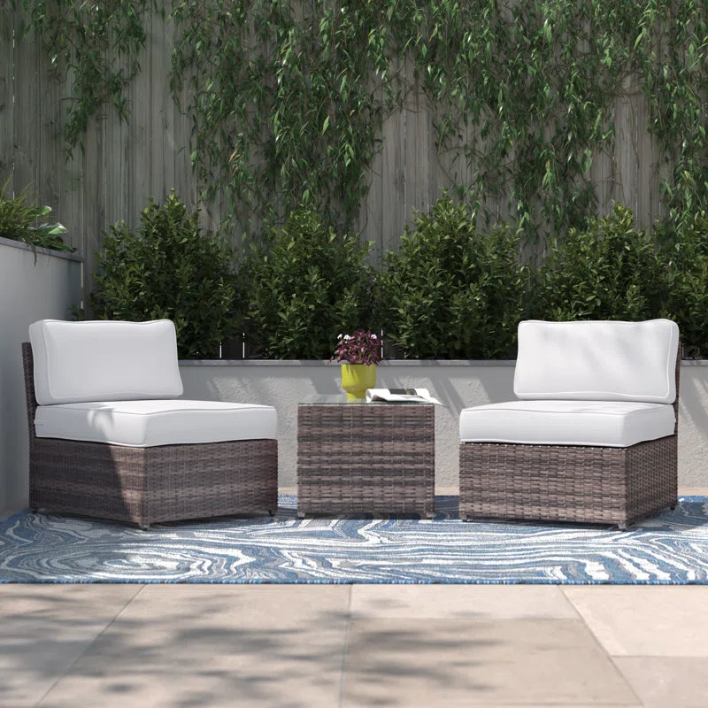 NFusion Greyson Outdoor 3-Piece Wicker Conversation Set with Glass Top ...