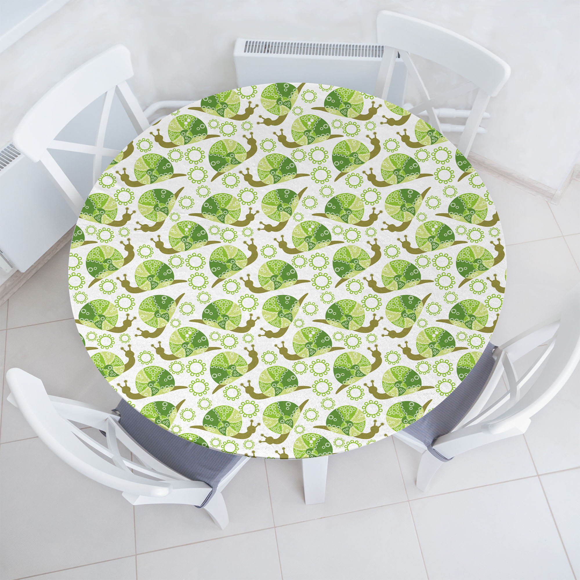Mercer41 Snail Fitted Round Tablecloth Diameter Green Brown White Green ...