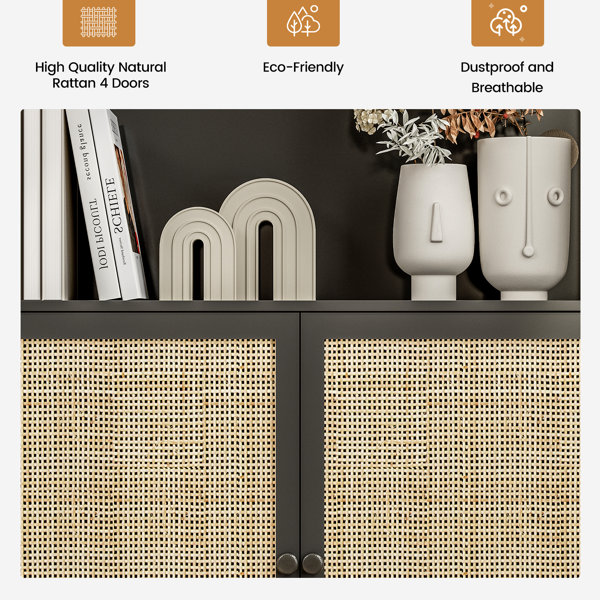 Bay Isle Home™ Manel Kitchen Pantry Rattan Storage Cabinet With Outlet ...