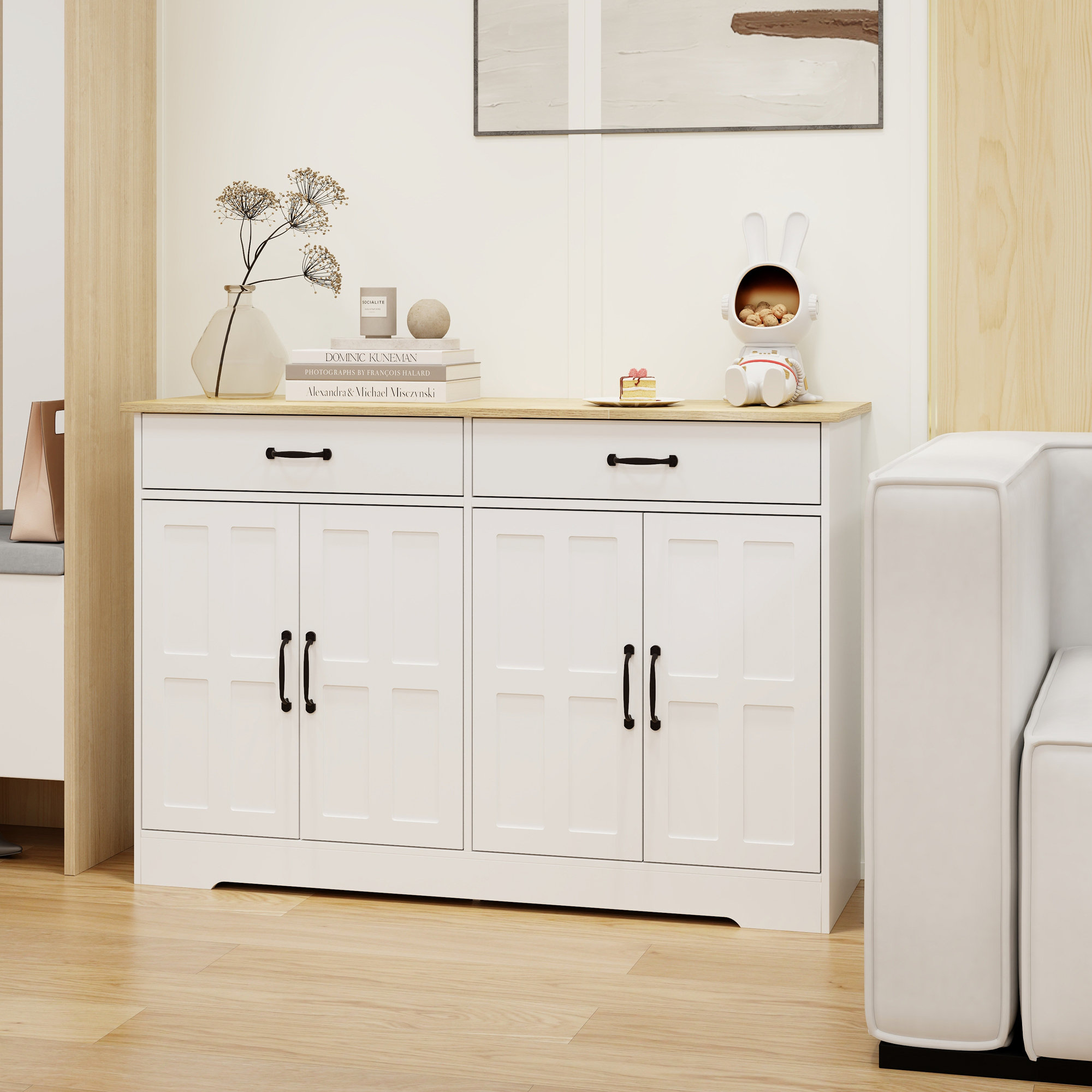 Ophelia & Co. Finnan Farmhouse Buffet Cabinet Storage Sideboard With 2 ...