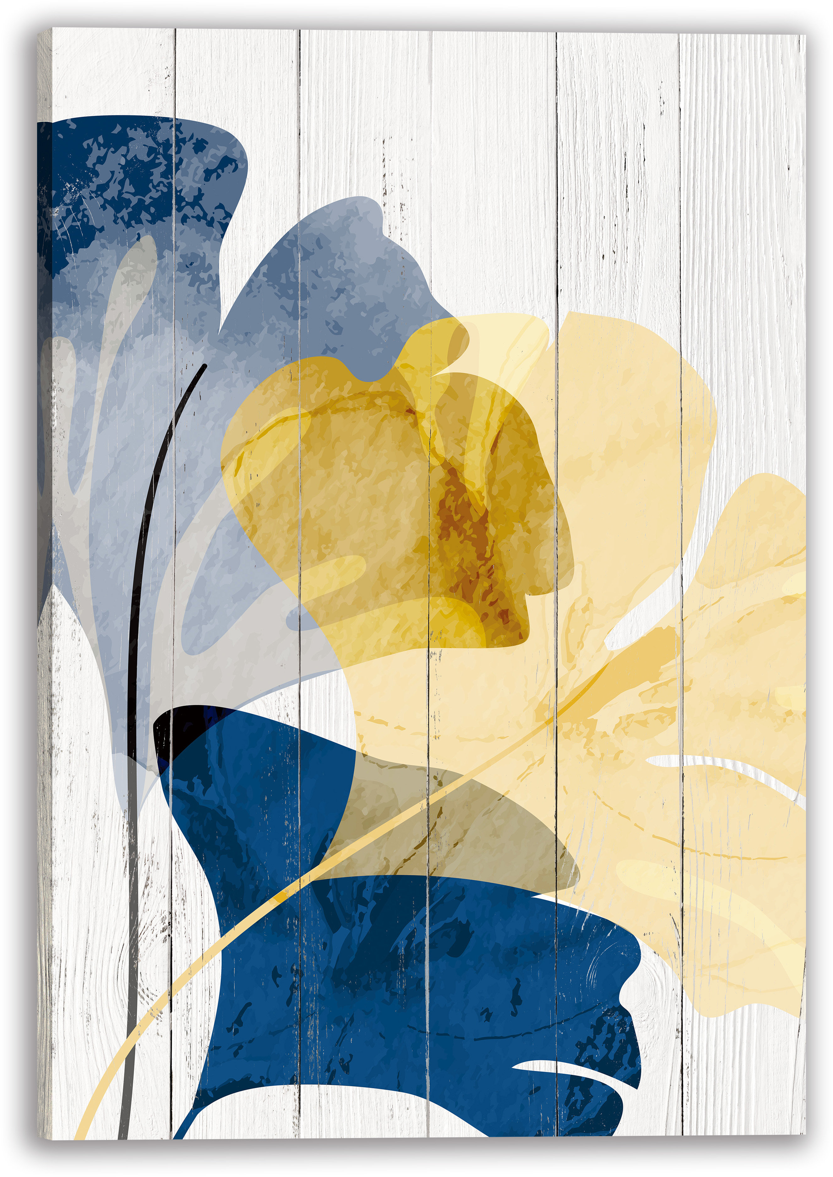 Mercer41 Golden and Blue Elegance Abstract Canvas Wrapped Wall Art ...