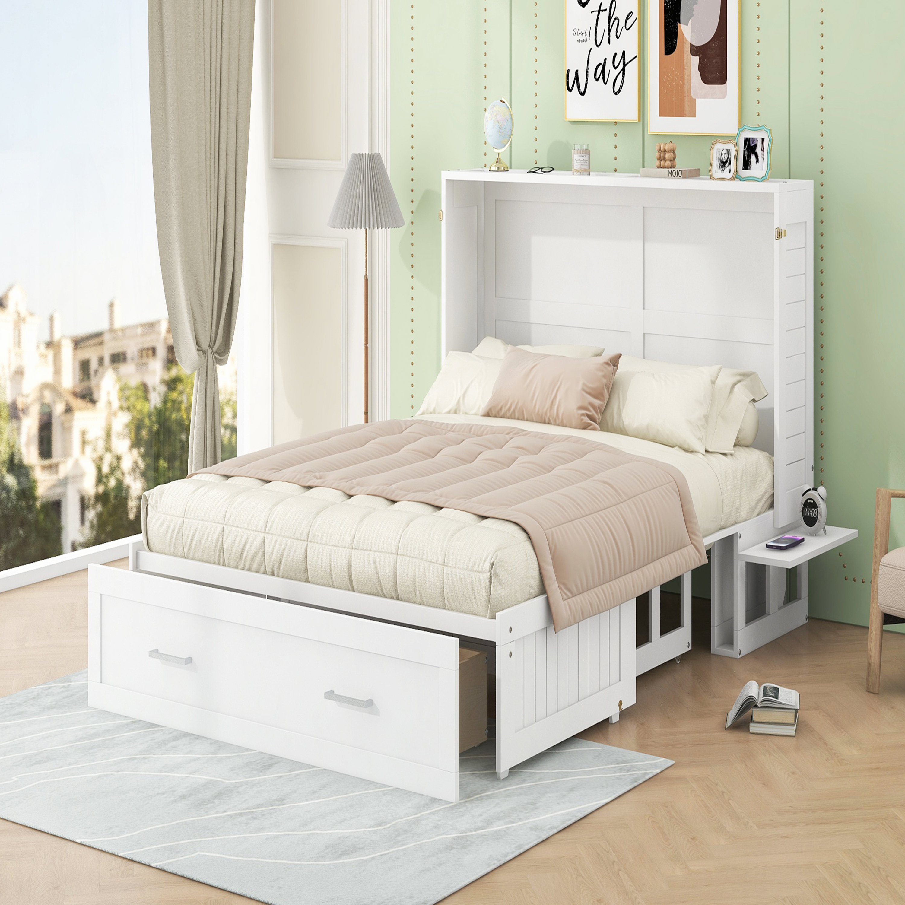 Latitude Run® Queen Size Mobile Murphy Bed with Drawer and Little ...