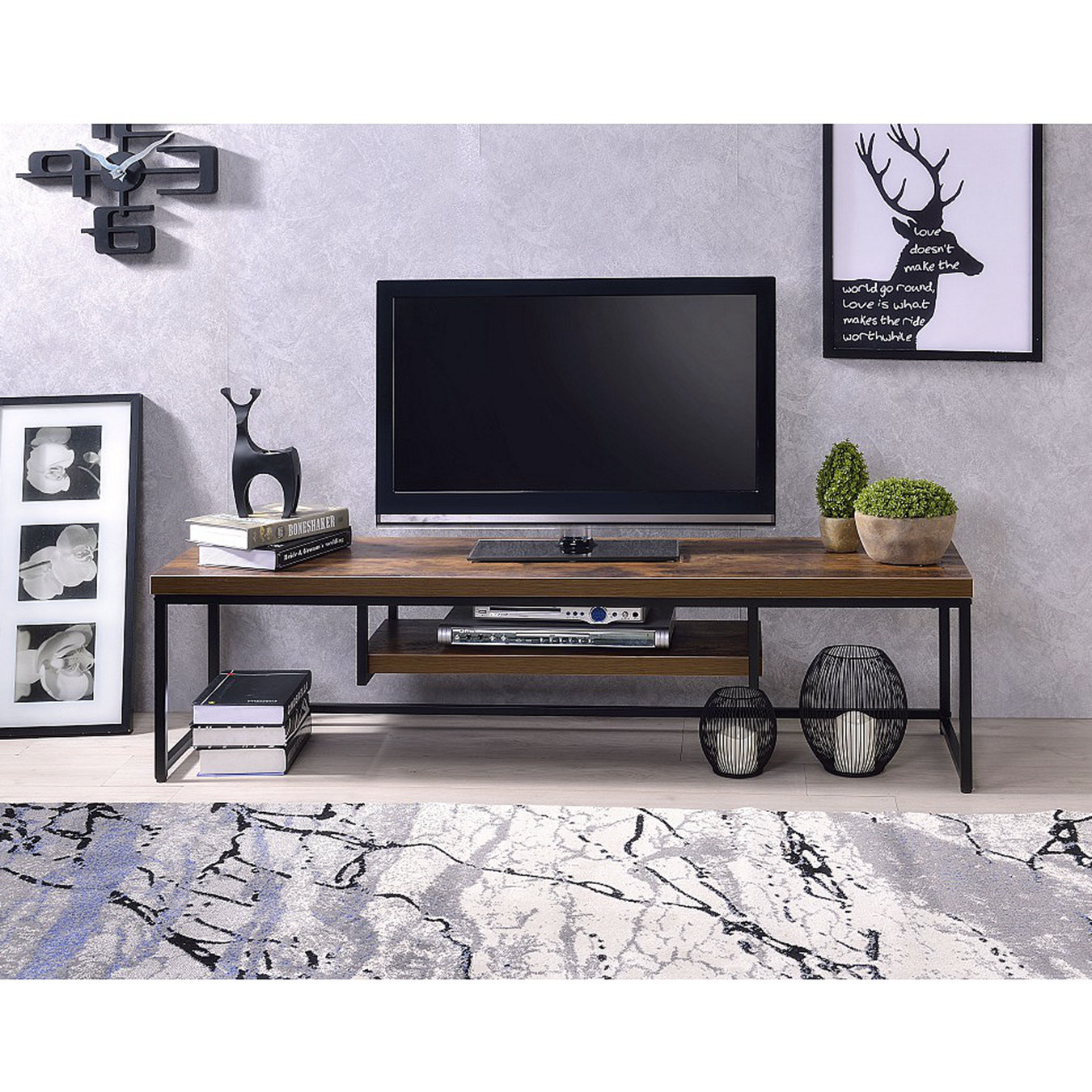 17 Stories Metal Frame Tv Stand Tv Console Table Modern Tv Stand Mid ...