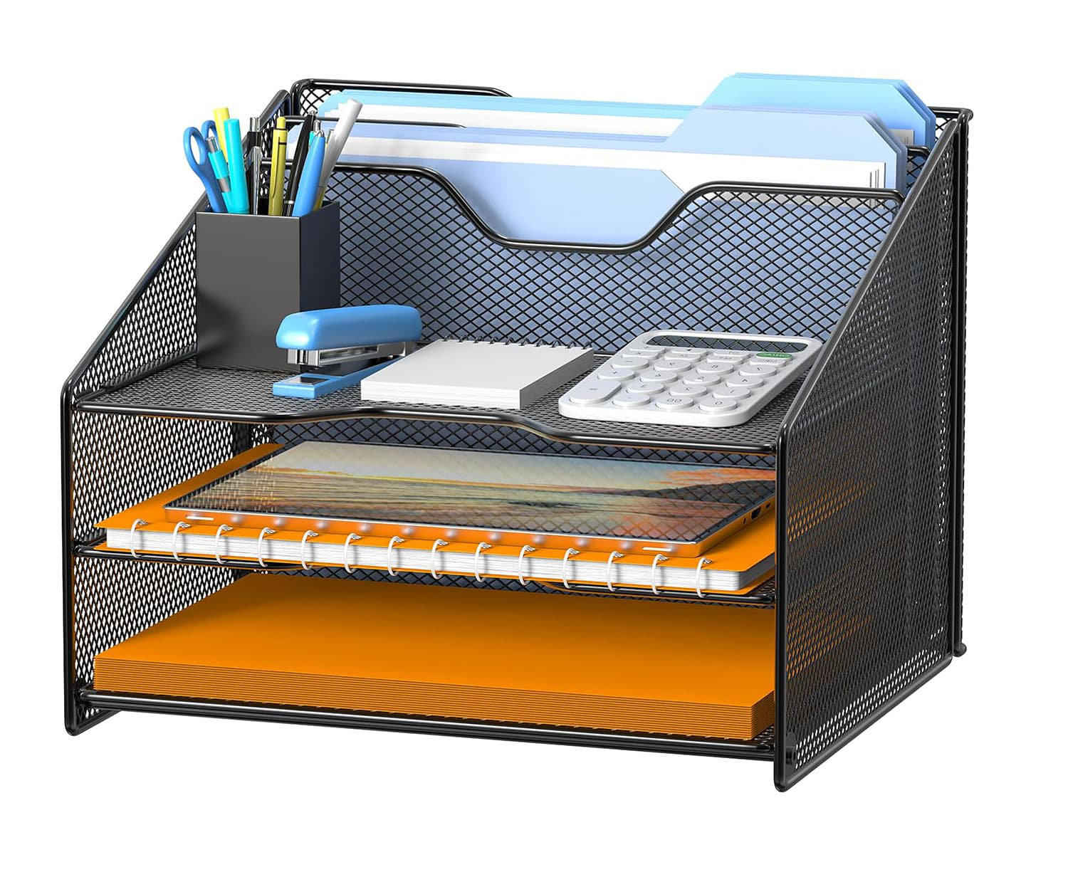 17 Stories Desk File Organizer - a Mesh Letter File Folder Holder that ...
