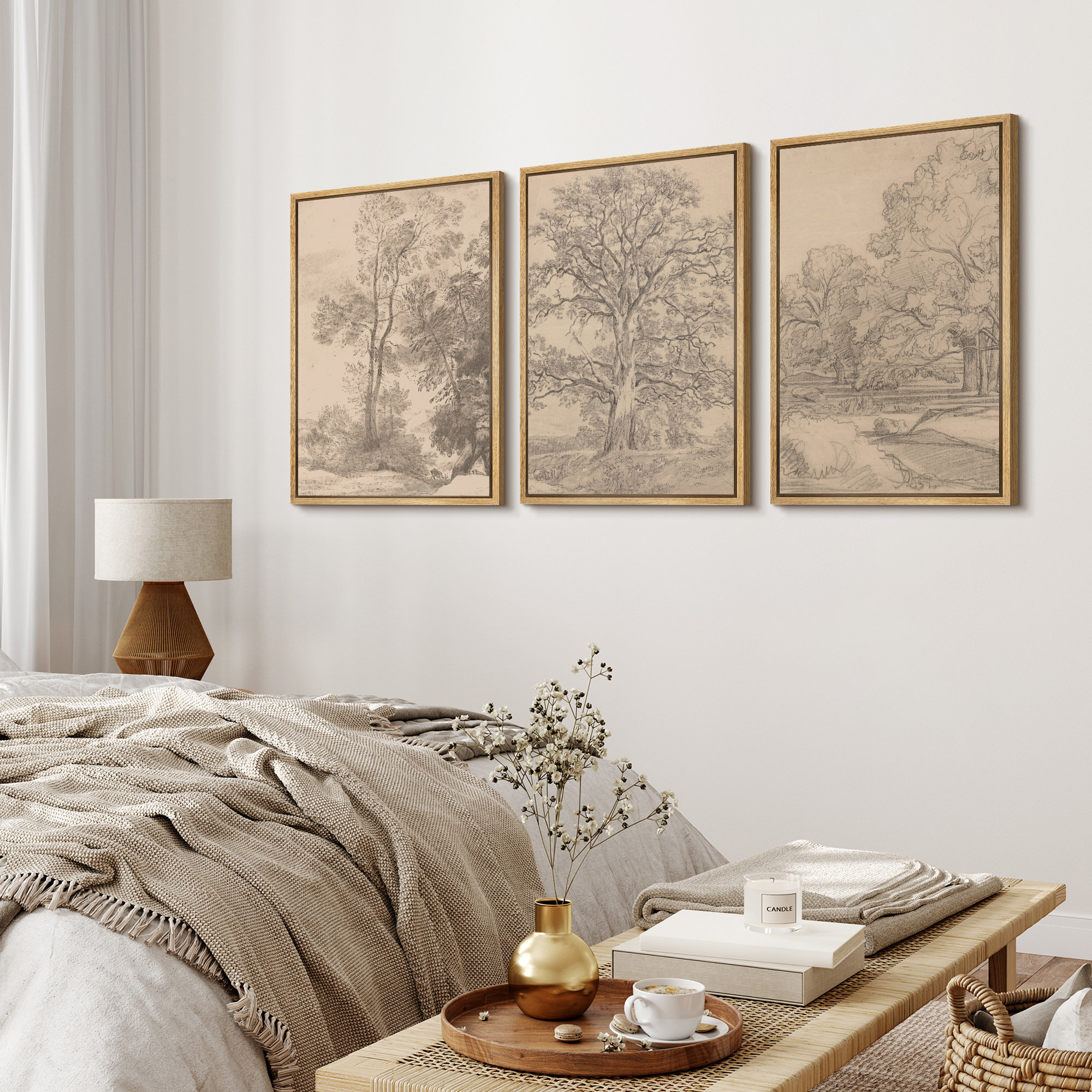 IDEA4WALL Rustic Countryside " Vintage Forest Tree Sketch Landscape ...