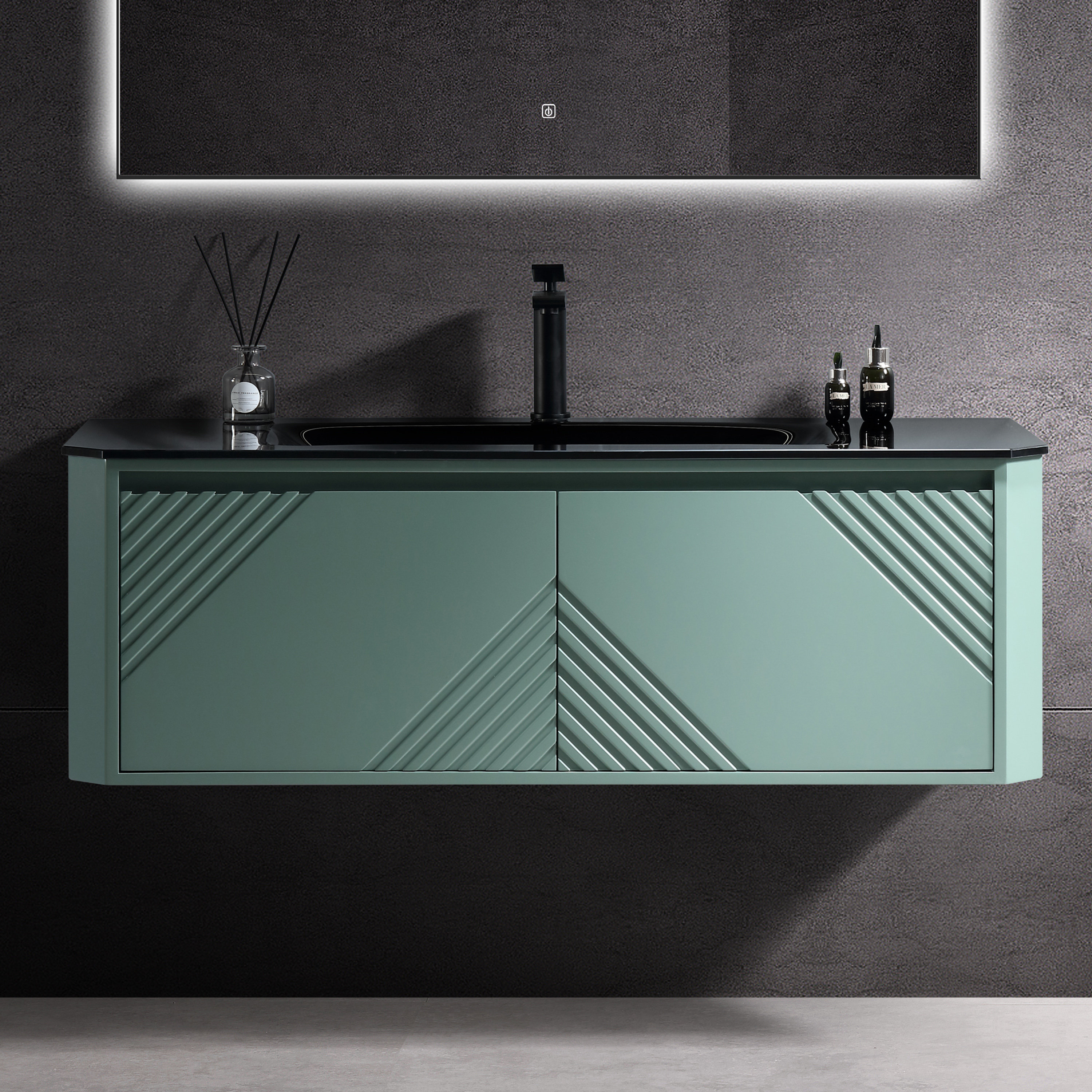 Ebern Designs Arlana 47.6'' Single Bathroom Vanity with Glass Top ...
