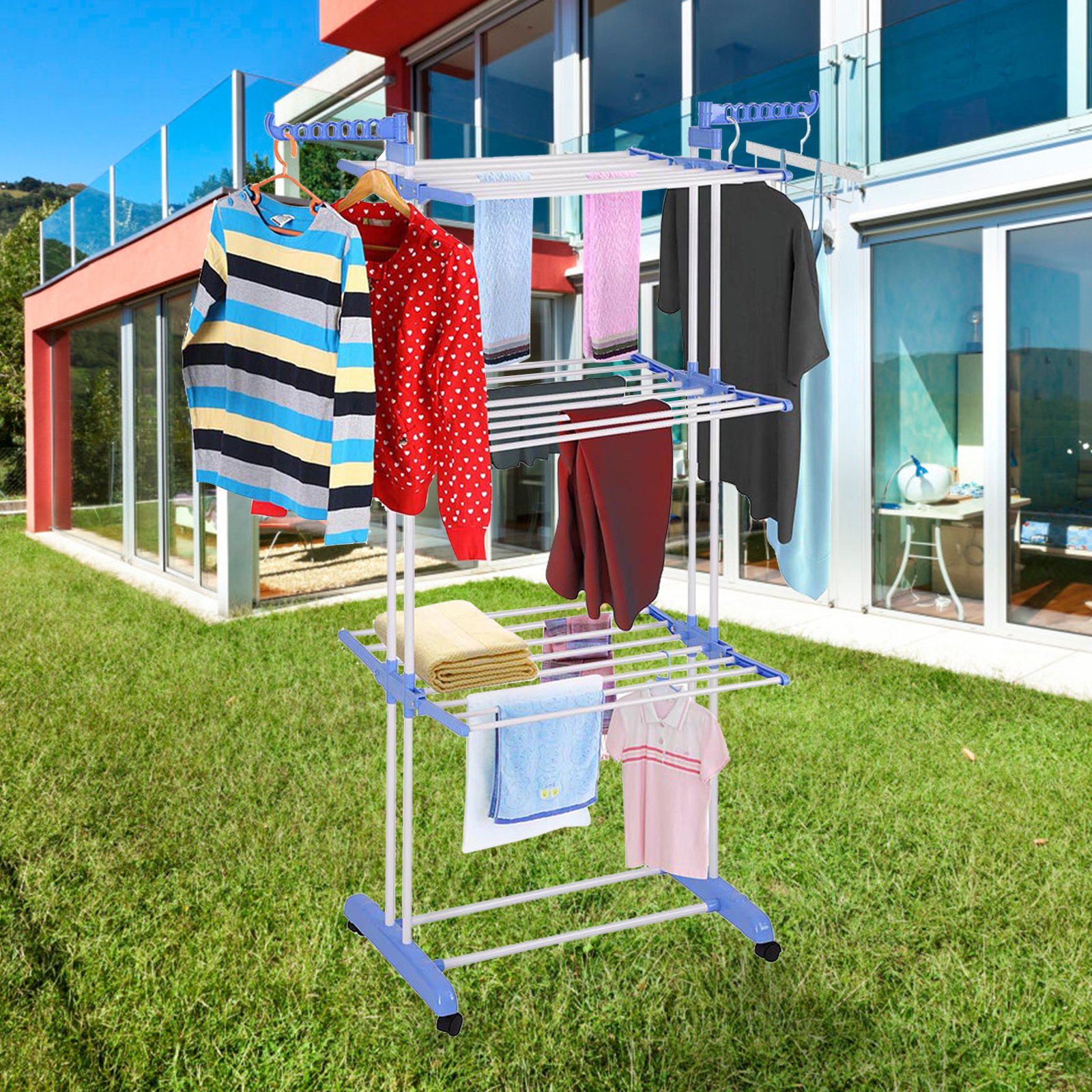 Rebrilliant Clothes Drying Rack, 4-Tier Garment Laundry Racks with ...