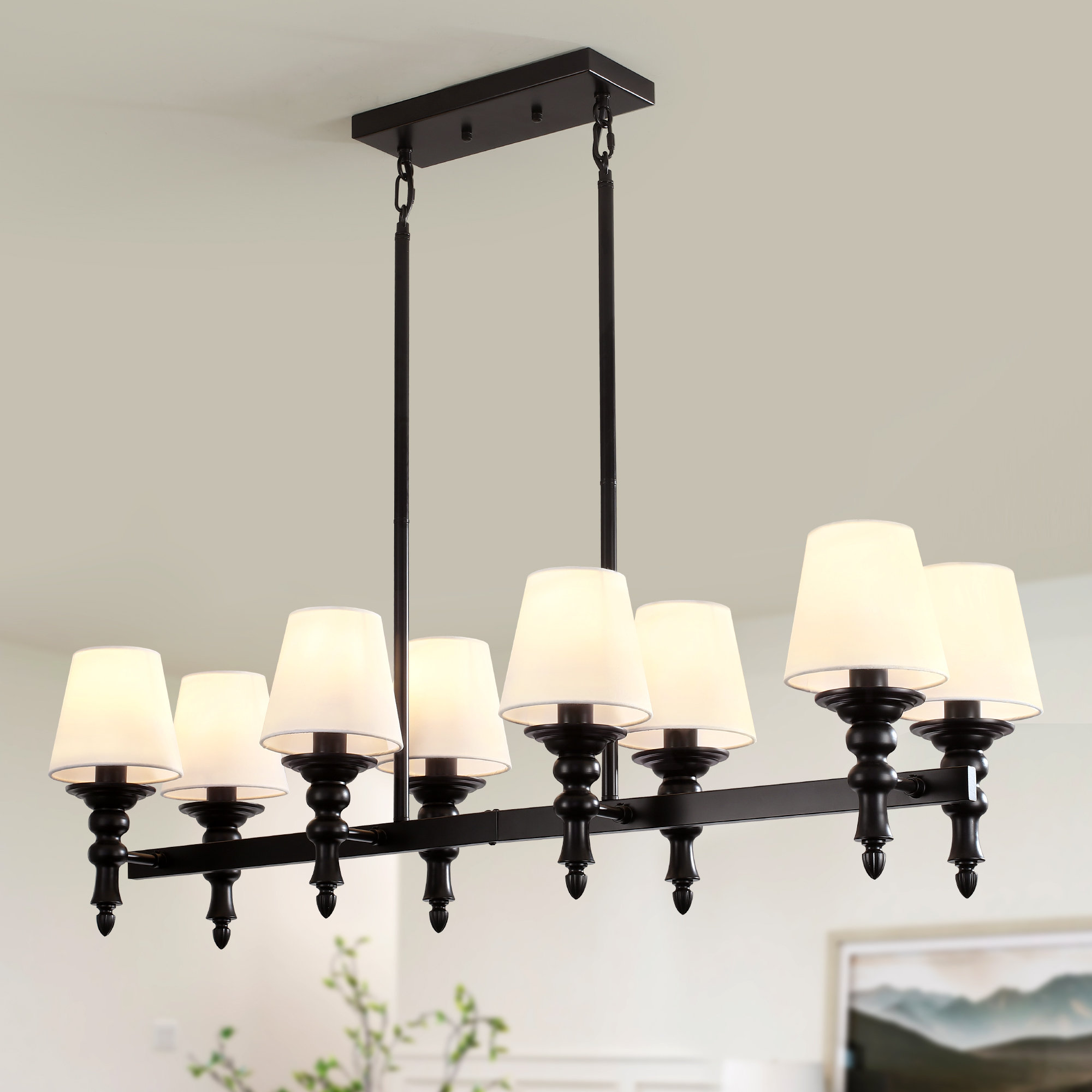 August Grove® 7-light 41.34'' Farmhouse Linear Chandelier With White ...