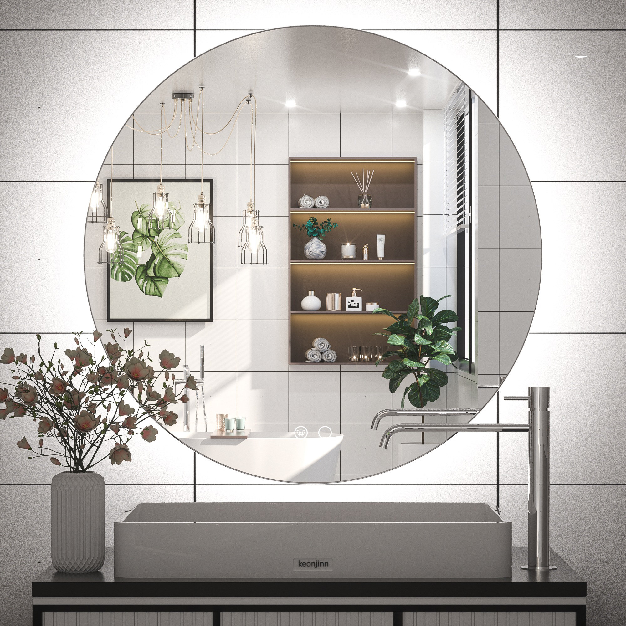 Orren Ellis Adorna Round LED Backlit Frameless Bathroom Mirror with ...