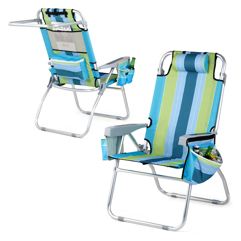 Arlmont & Co. Blue&Green Aluminum Folding Beach Chair(Set Of 1) | Wayfair