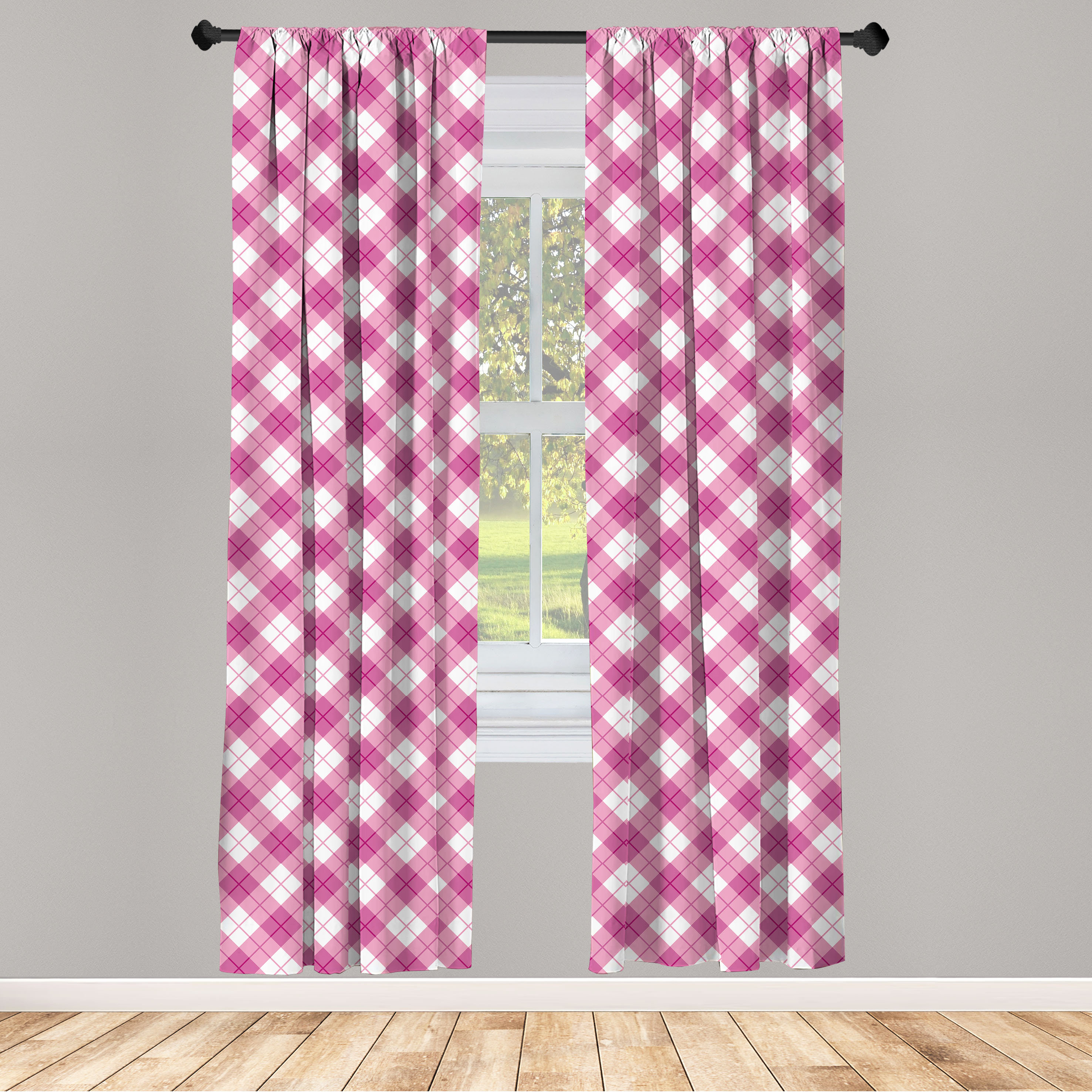 Ambesonne Geometric 4-Panel Curtains, Diagonal Pastel Color, Fuchsia ...