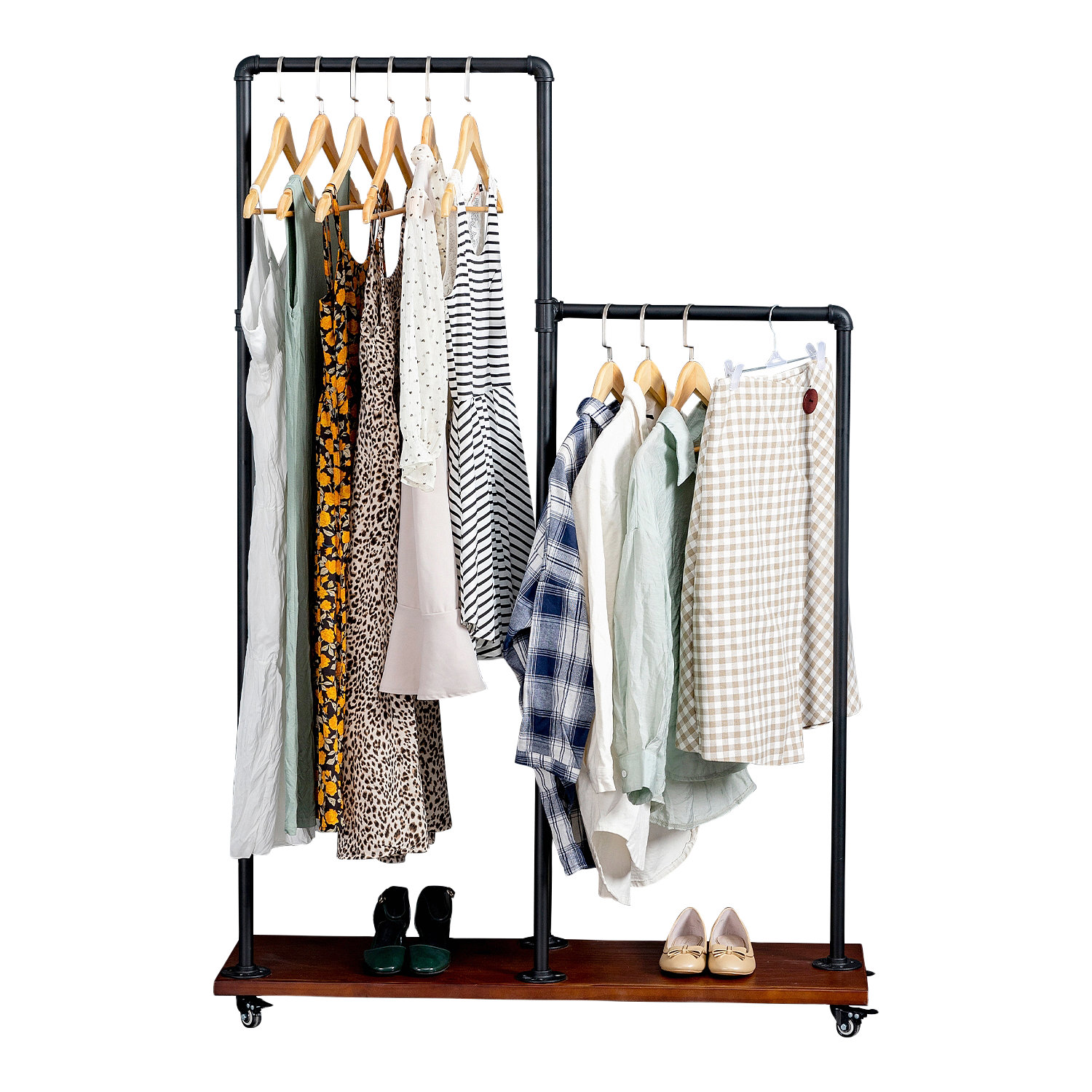 Rebrilliant Double Rods Garment Rack For Hanging Clothes, Space Saving ...