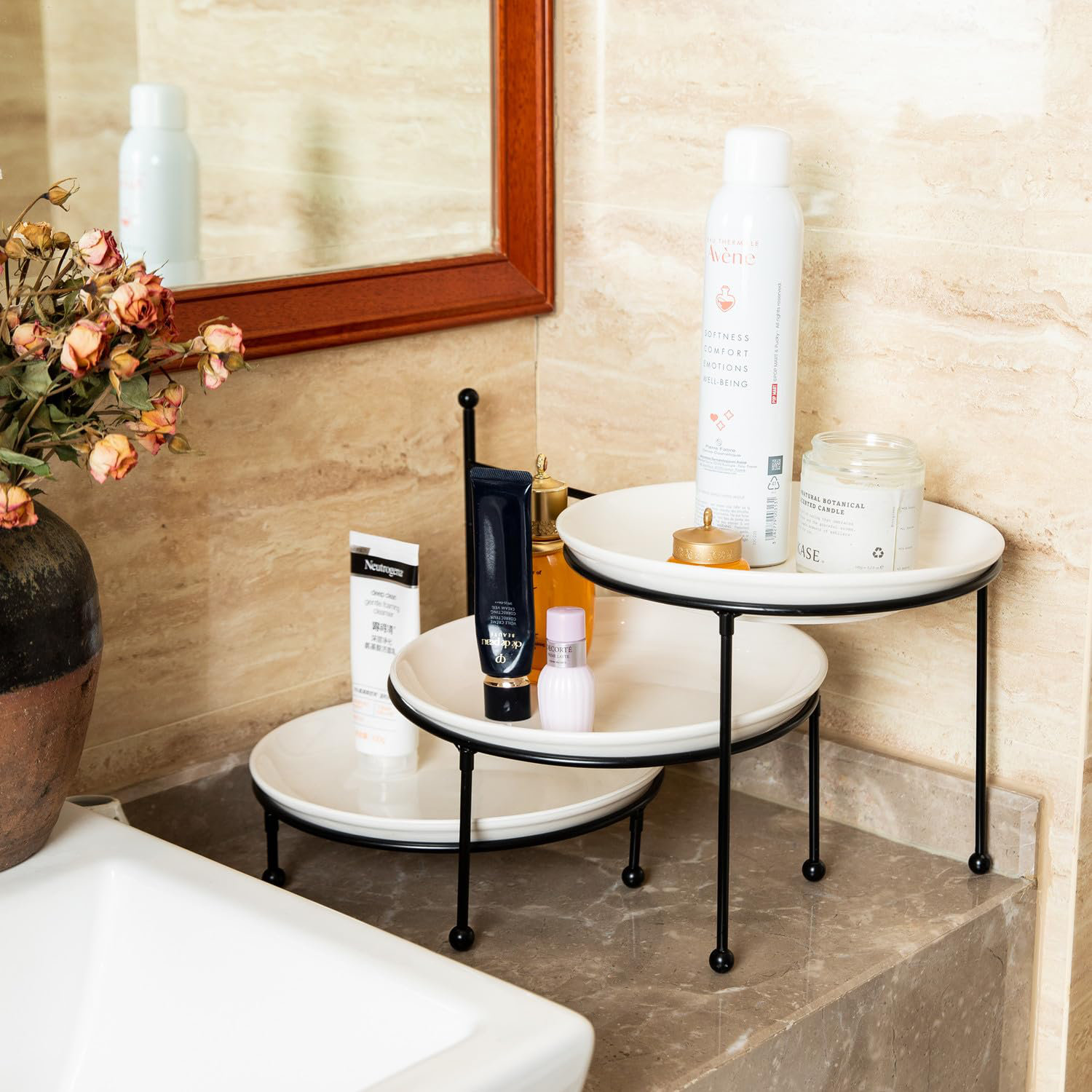 Ebern Designs 3 Tiered Foldable Swivel Serving Stand With White ...