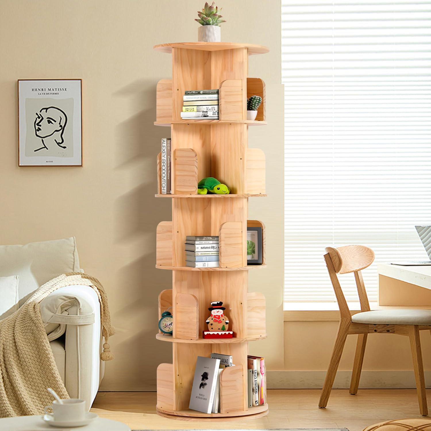 Ebern Designs Stackable Rotating Bookshelf,5 Tier 360°Display Spinning ...
