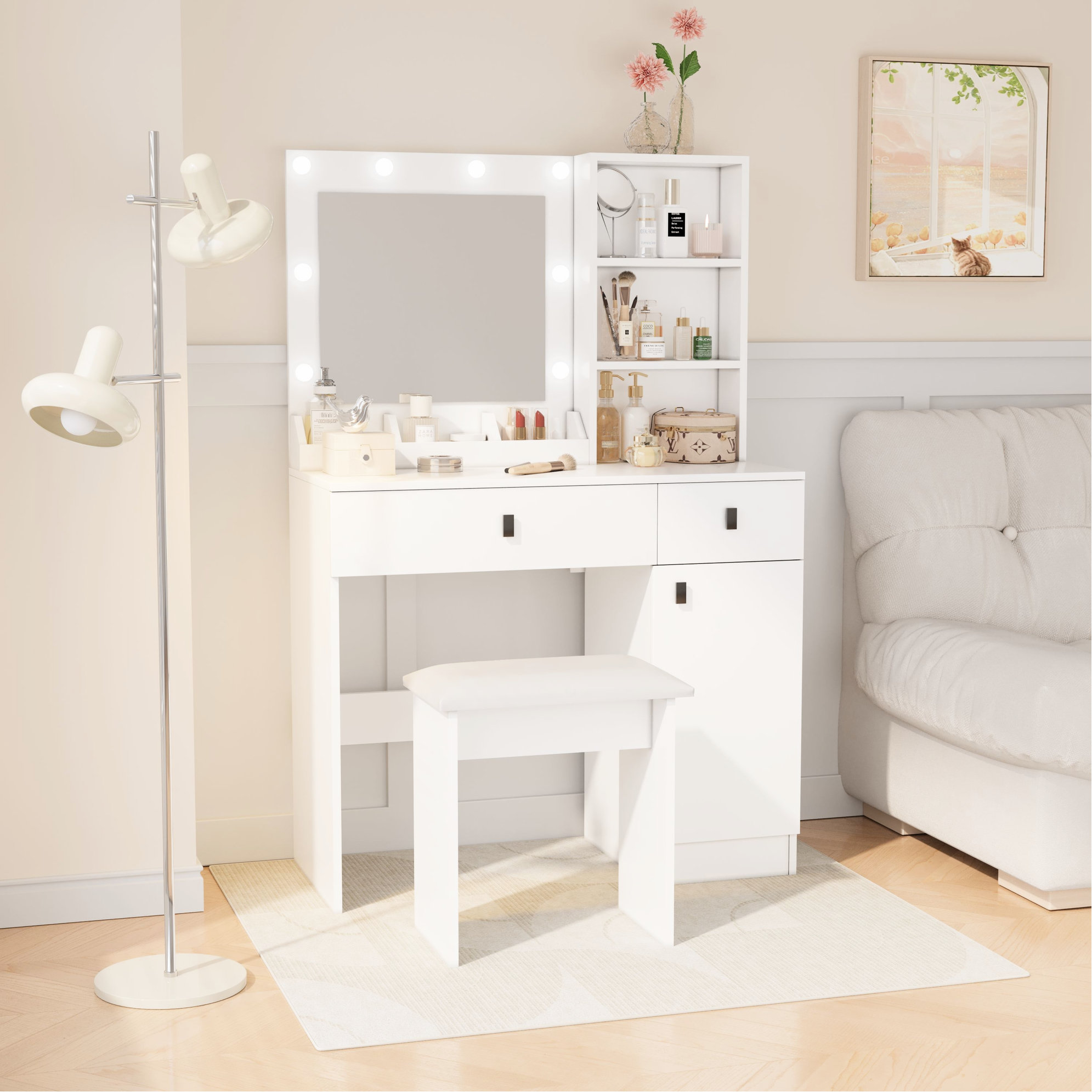 Latitude Run® Bedroom Vanity With Lights And Storage - White Desk ...