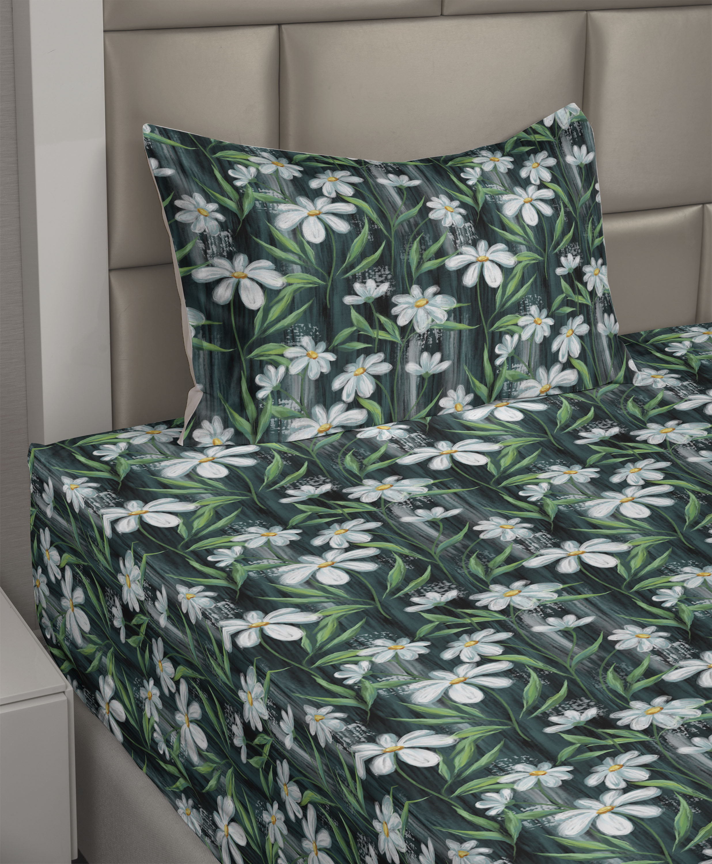 Ambesonne Daisy Sheet Set Chamomile Flowers Meadow Art Green Dark Teal ...