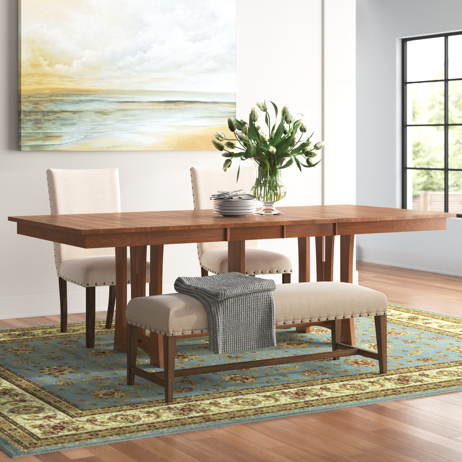 Lark Manor™ Alyaan Extendable Solid Wood Dining Table in Warm Amber ...