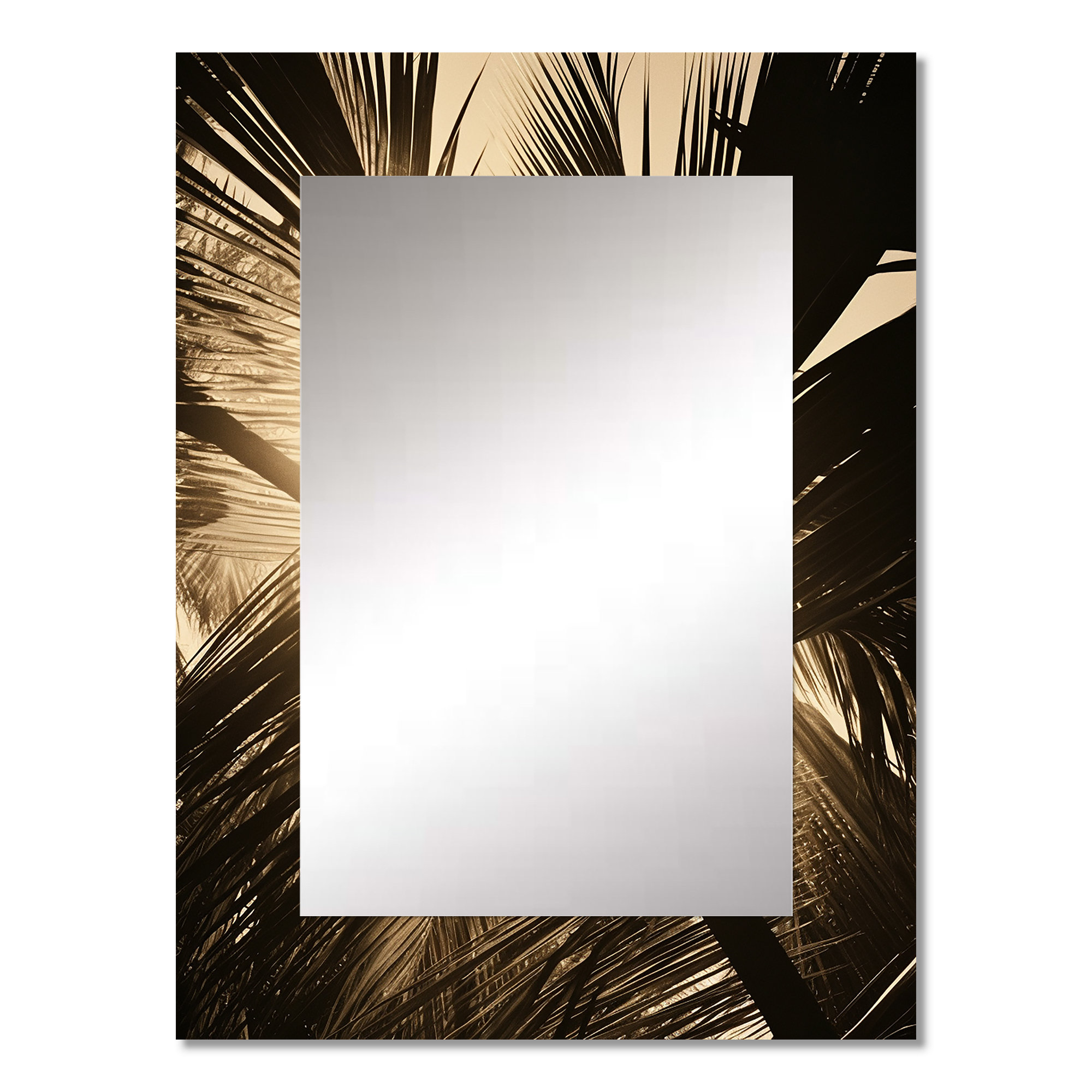Dakota Fields Sepia Serenity Palm Leaves - Large Wall Mirror On Metal ...
