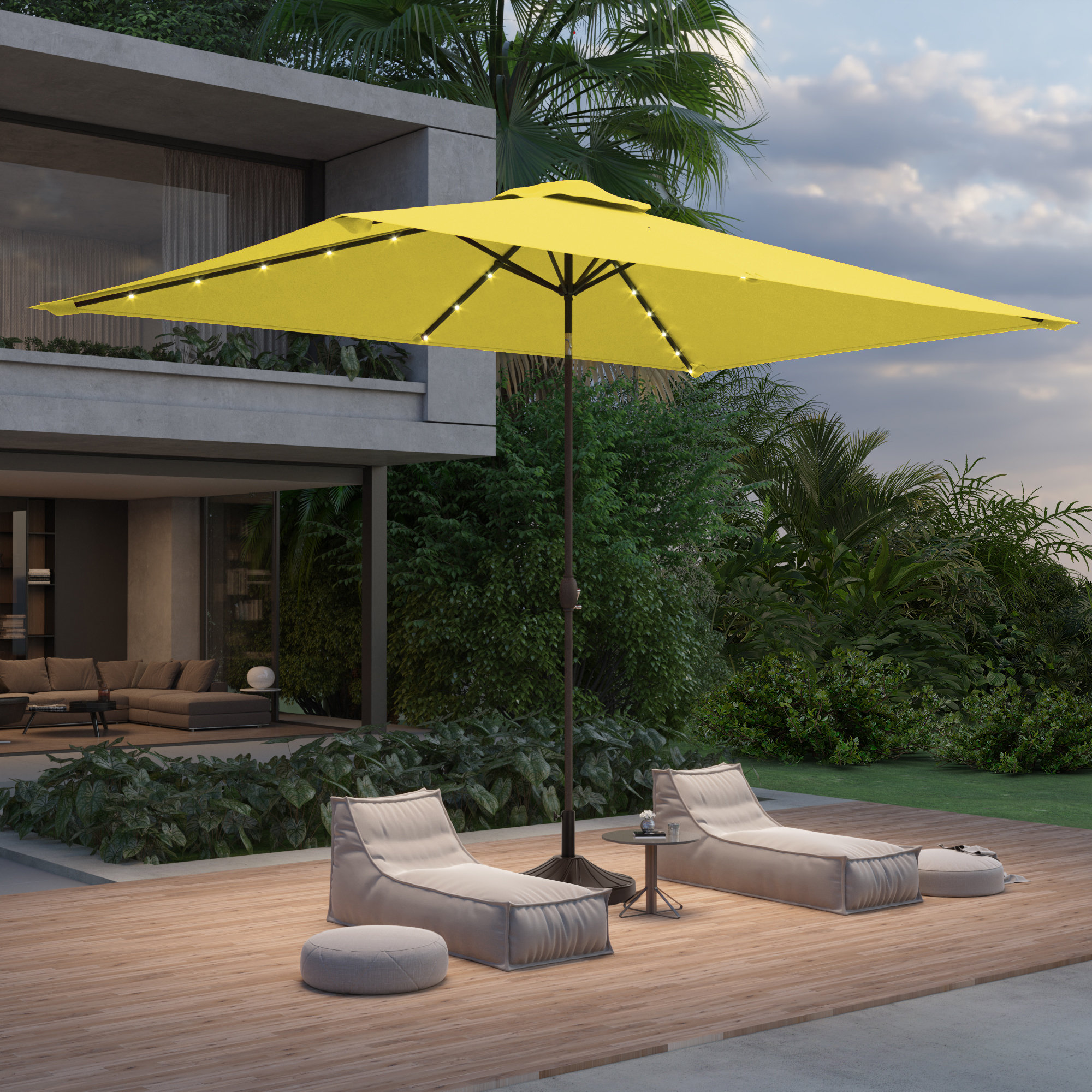 Arlmont & Co. Savich 120'' x 78'' Rectangular Lighted Market Umbrella ...