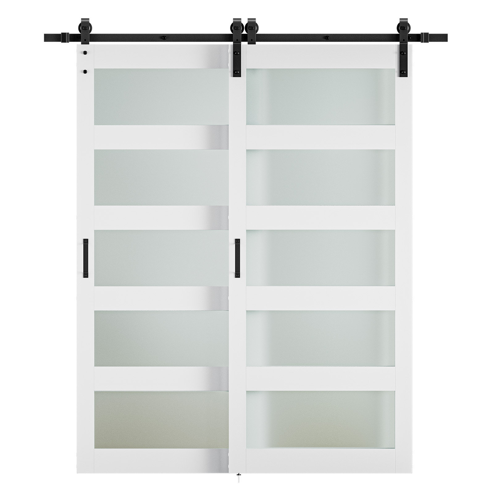 SMARTSTANDARD Primed 5-Lite Frosted Glass Solid Wood Bypass Barn Doors ...