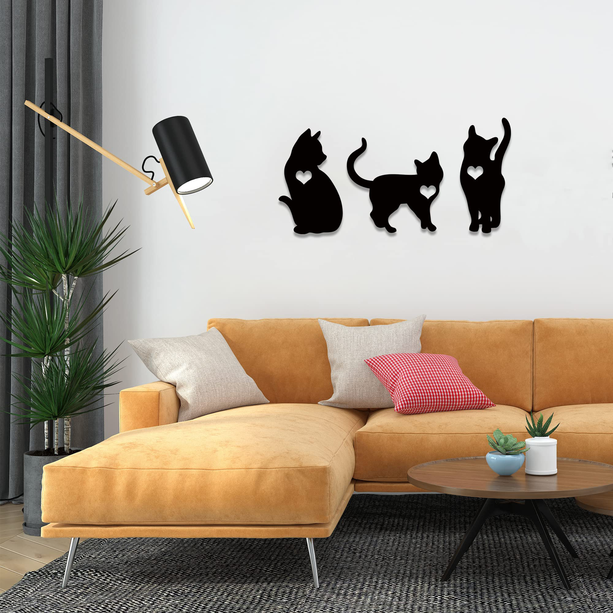 Winston Porter 3Pcs Wooden Cat Wall Decor Black Cat Silhouette Art For ...