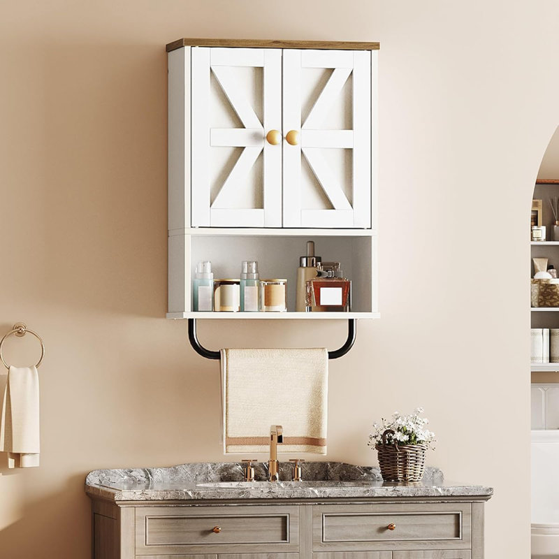 Gracie Oaks Wall Mounted Bathroom Storage Cabinets with Towel Bar | Wayfair