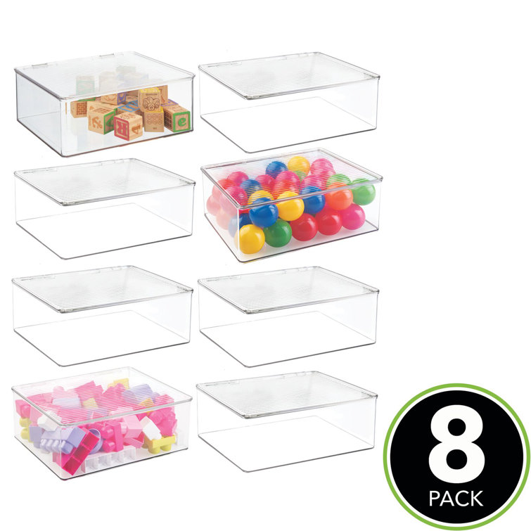 mDesign Plastic Stackable Toy Storage Bin with Attached Lid - 8 Pack ...